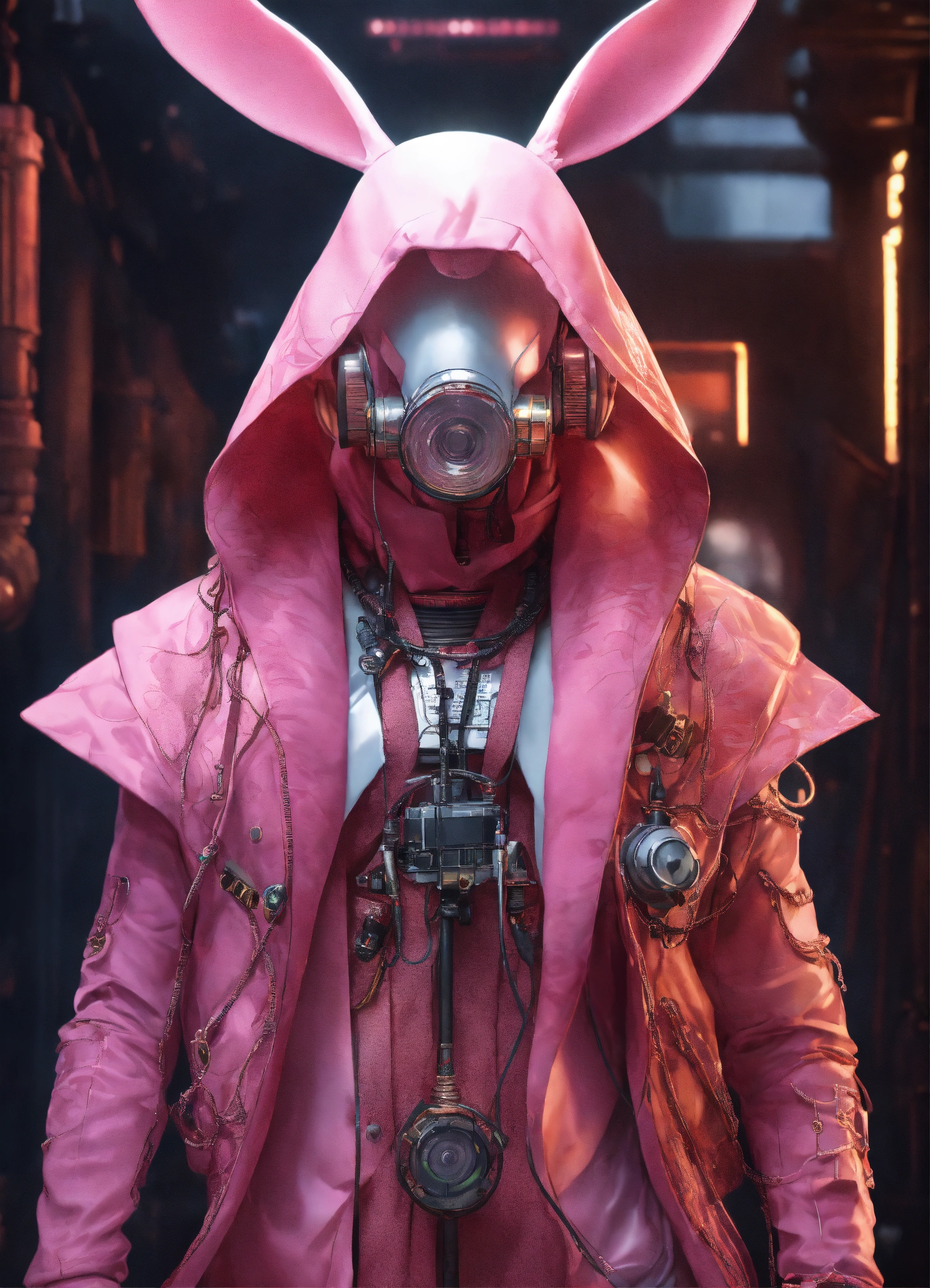 Lexica - A digital art anime white bunny-eared pink-haired African ...