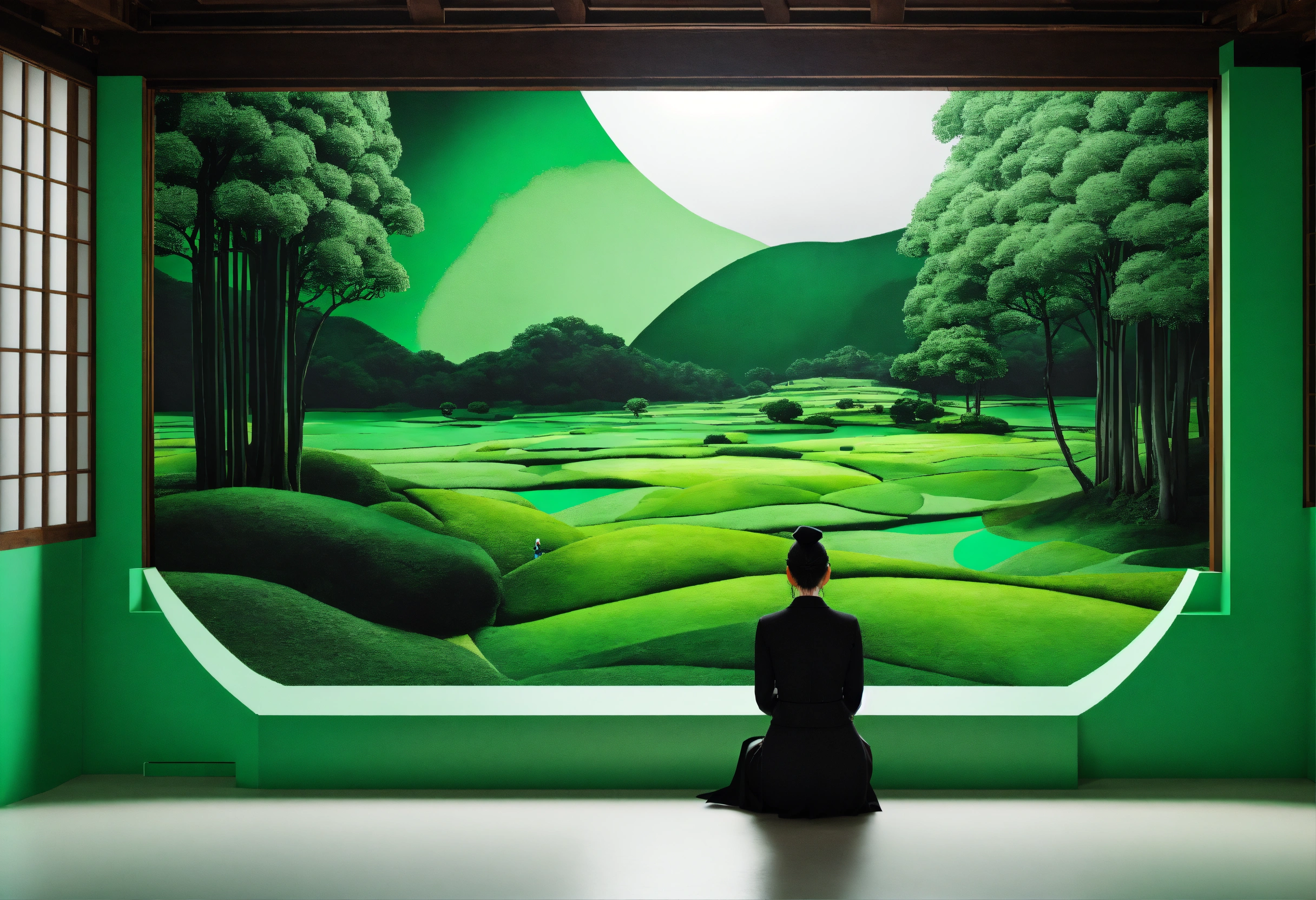 Lexica - Black and white and green colors, 3d abstract landscape, woman ...