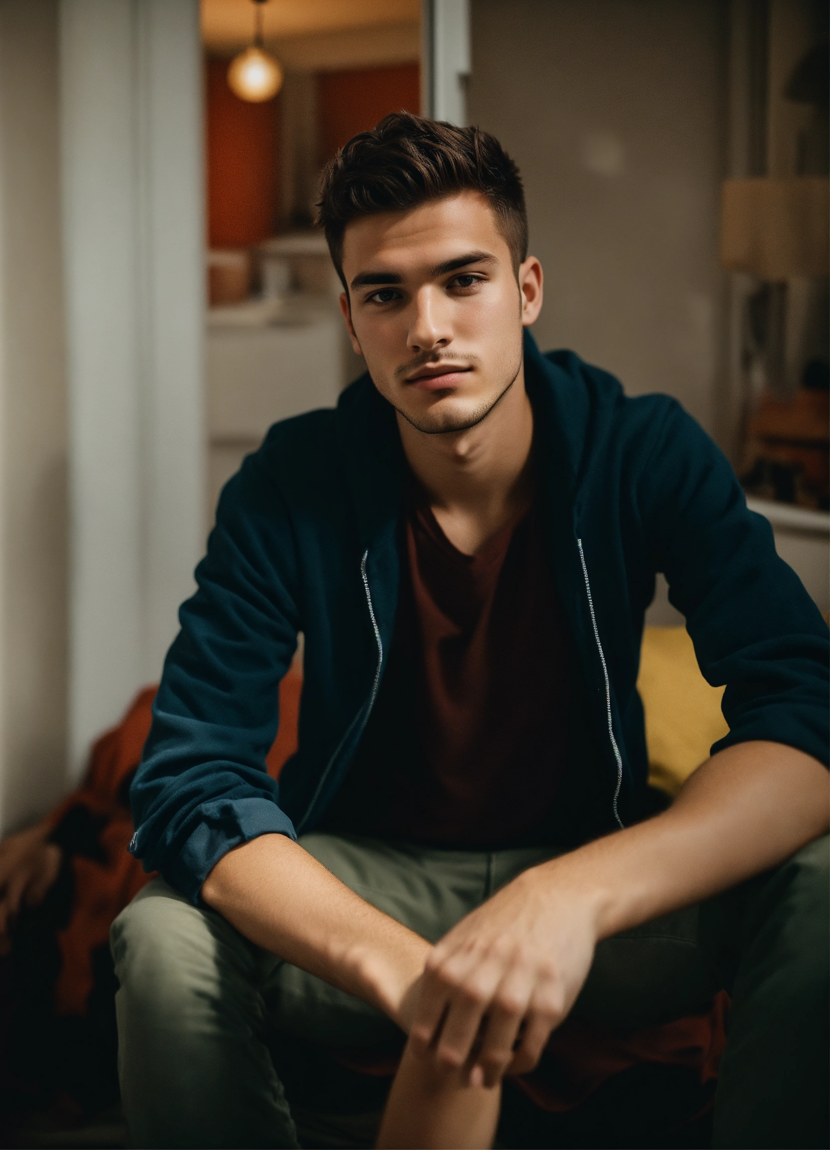 Lexica - A 25 years old men, in an appartement looking at the camera