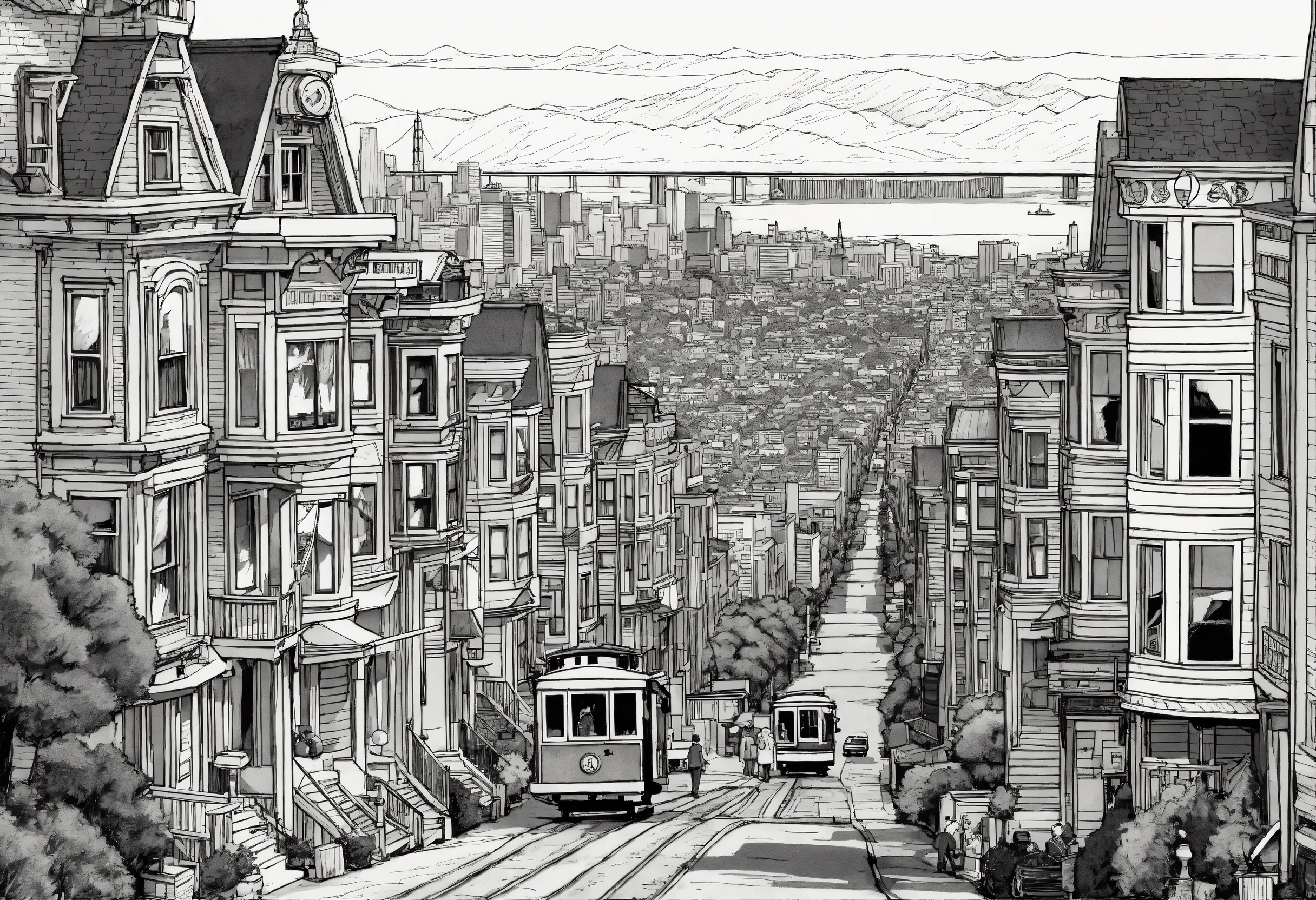 Lexica - Beautiful San Francisco, illustrated by hedge, style of tin tin comics, pen and ink ...