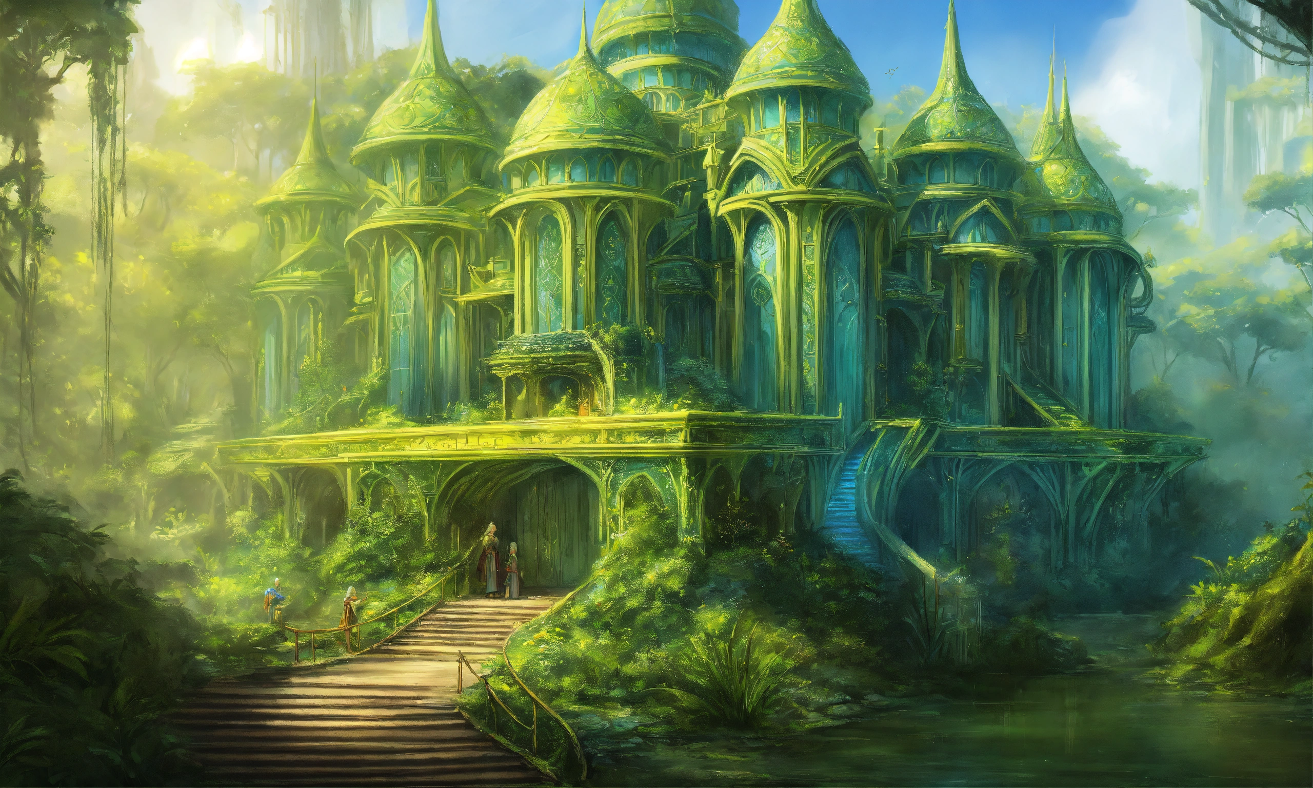 Lexica - Drawing of an elegant light blue and green yellow high elf sci ...