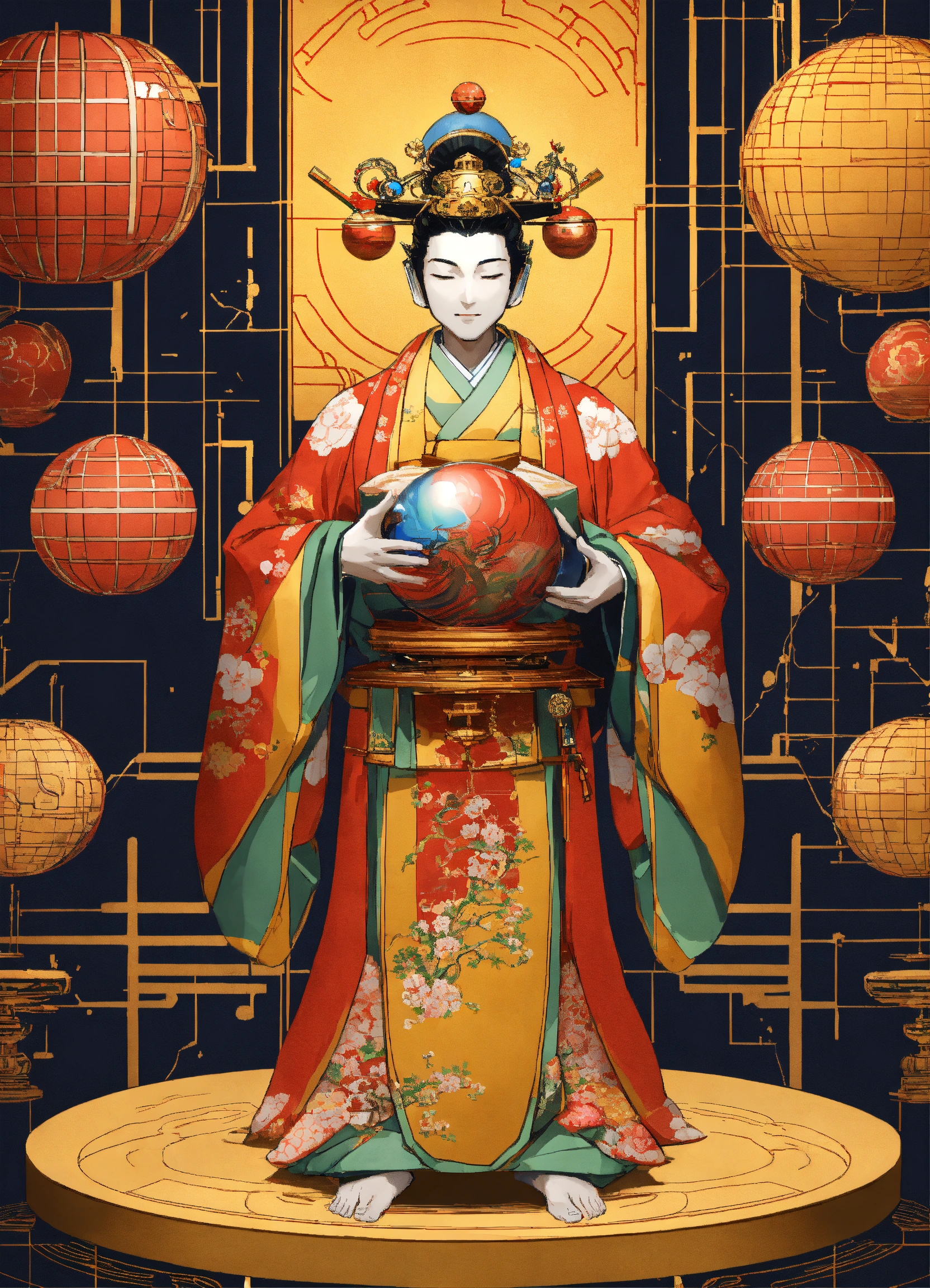 Lexica - Please design a Japanese god holding a sphere that represents ...