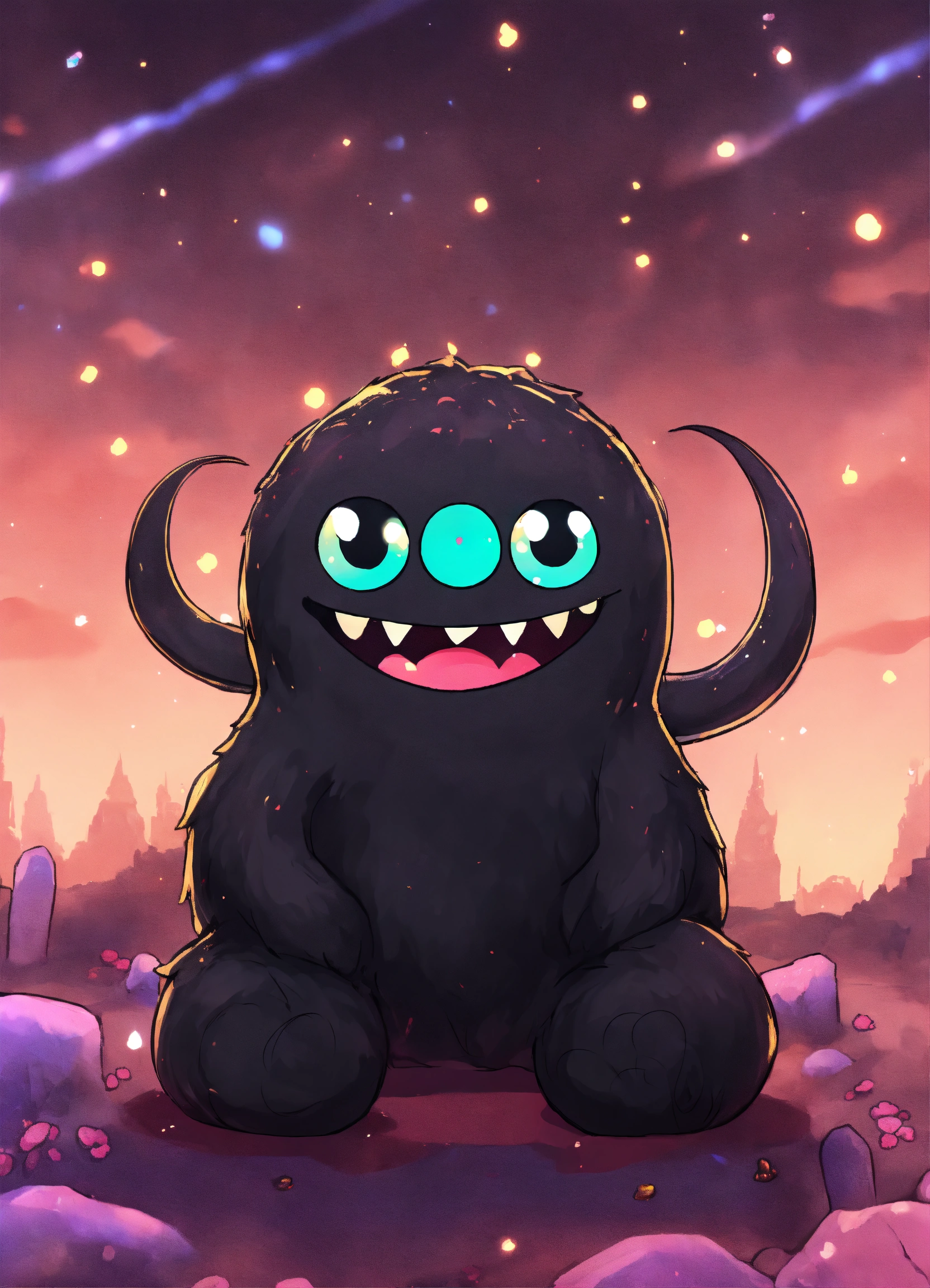 Lexica - A cute black tar monster with kawaii sparkly eyes and a smile