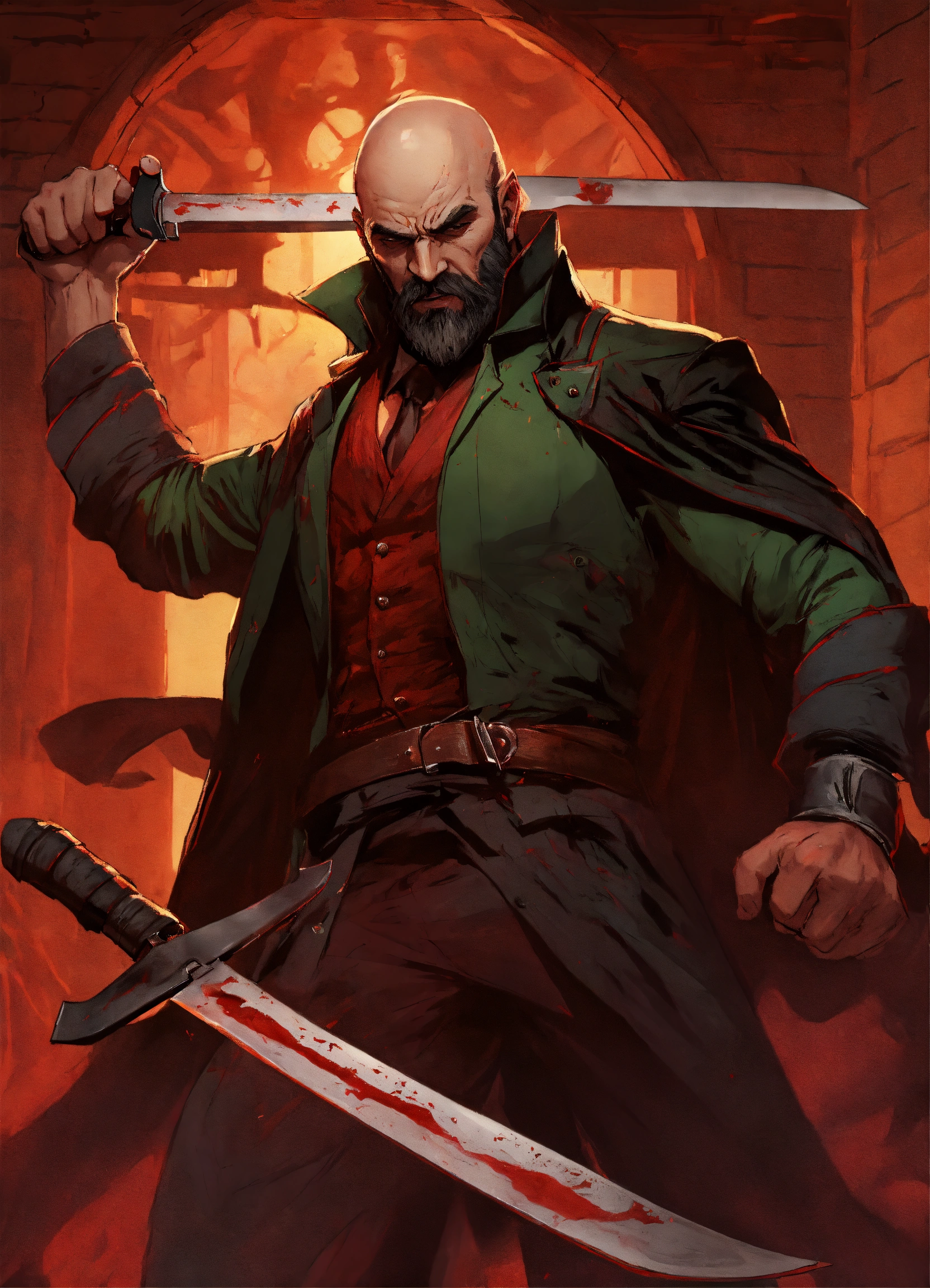 Lexica - Hulking, bald, bearded, master vampire reaching forward with ...