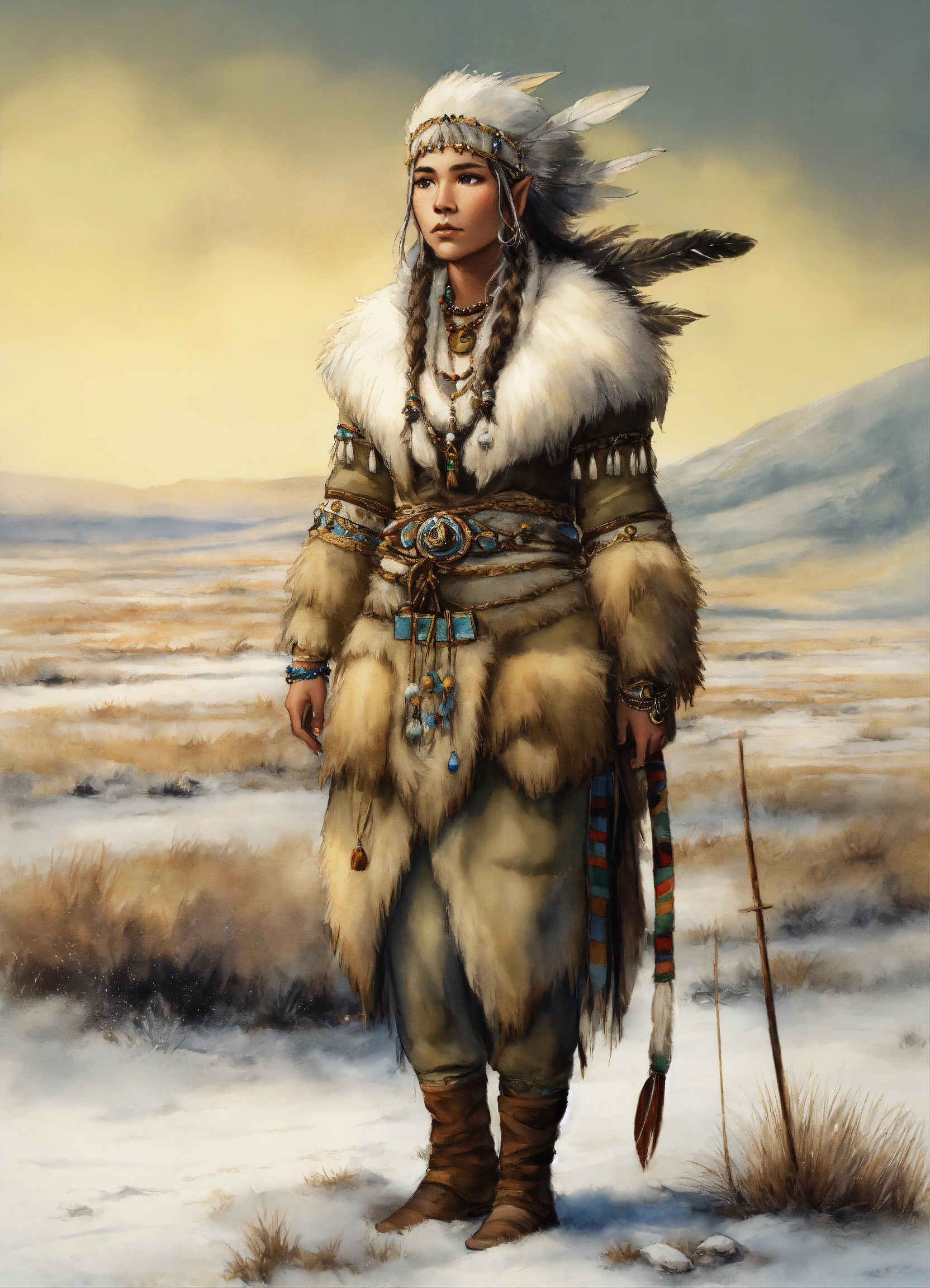 Lexica - Full body illustration of an elf inuit woman, beautiful ...