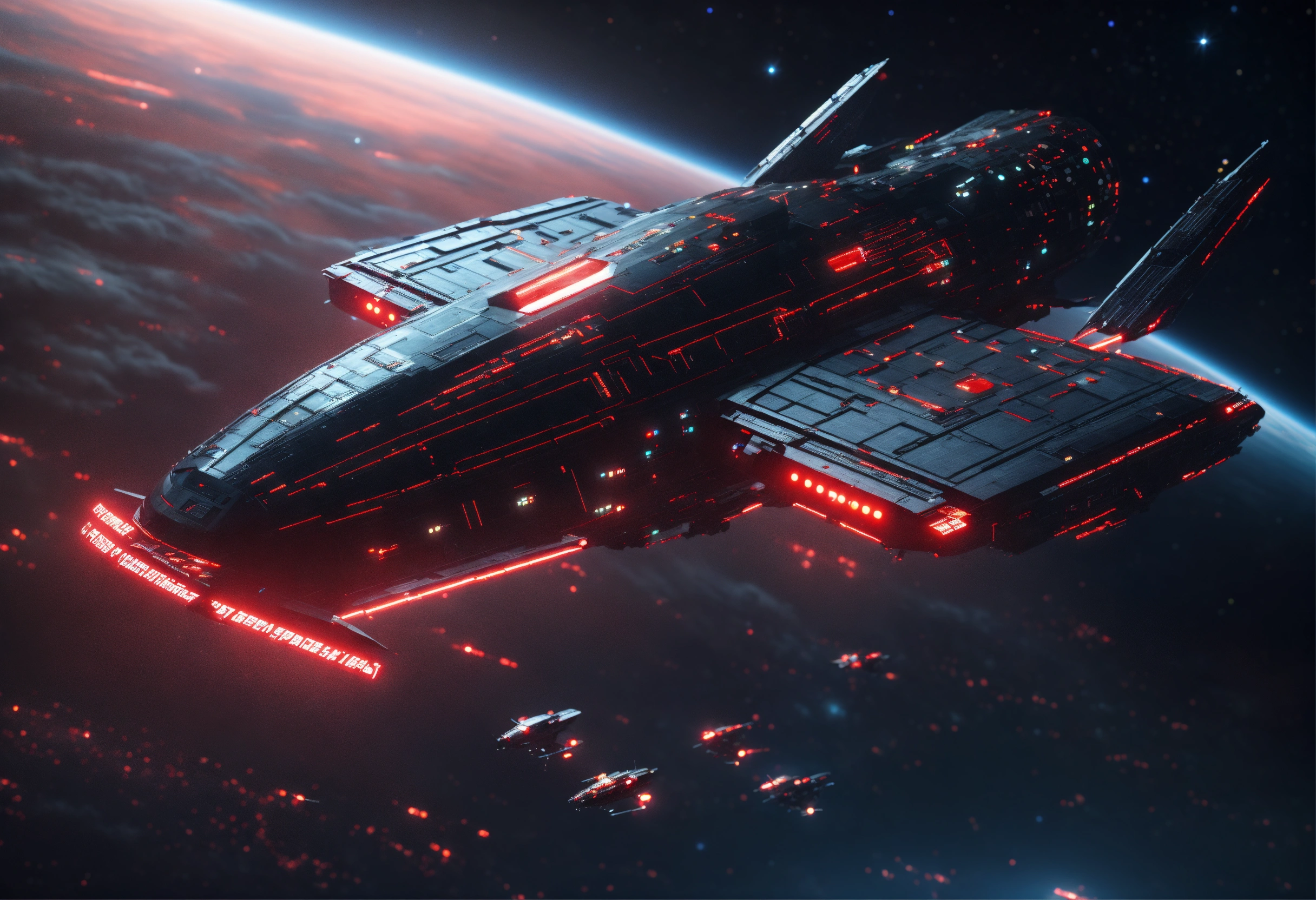 Lexica - Zoom out on fleet of long black organic insect like space ...