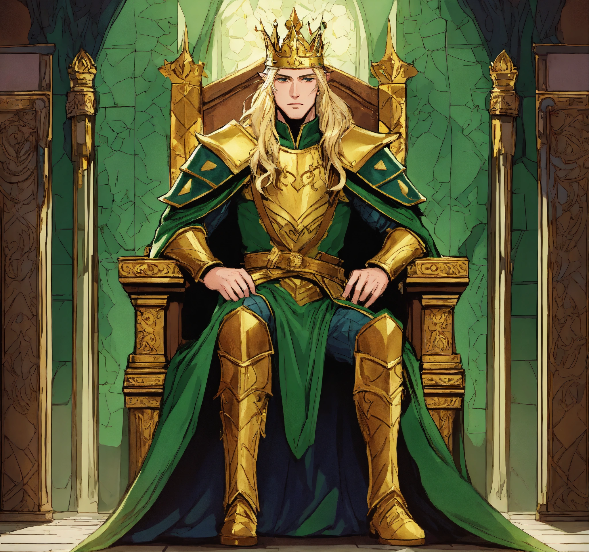 Lexica - A noble Elf king with long gold hair with a crown, wearing ...