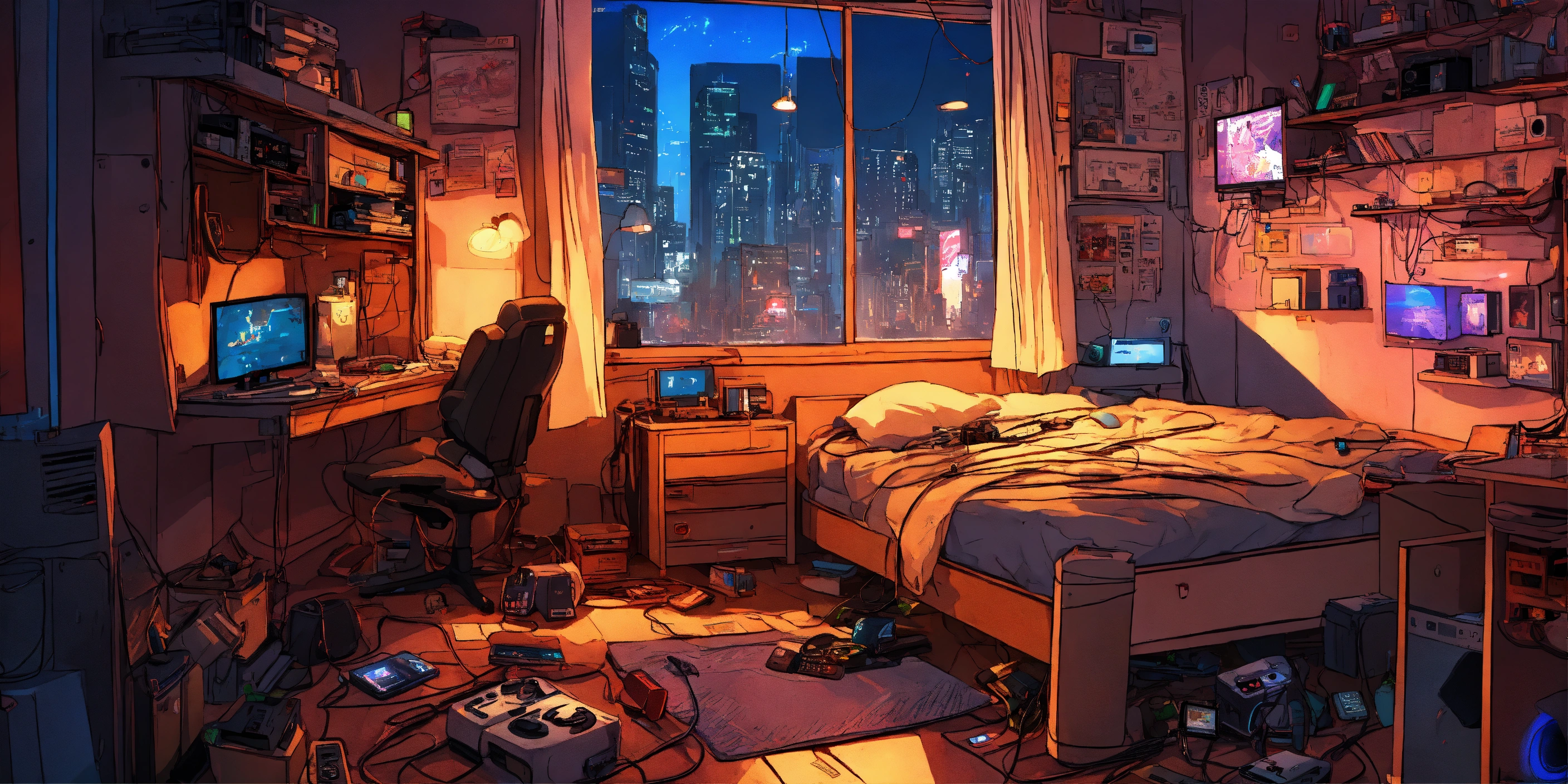 Lexica - A highly detailed illustration of a messy gamer's bedroom ...