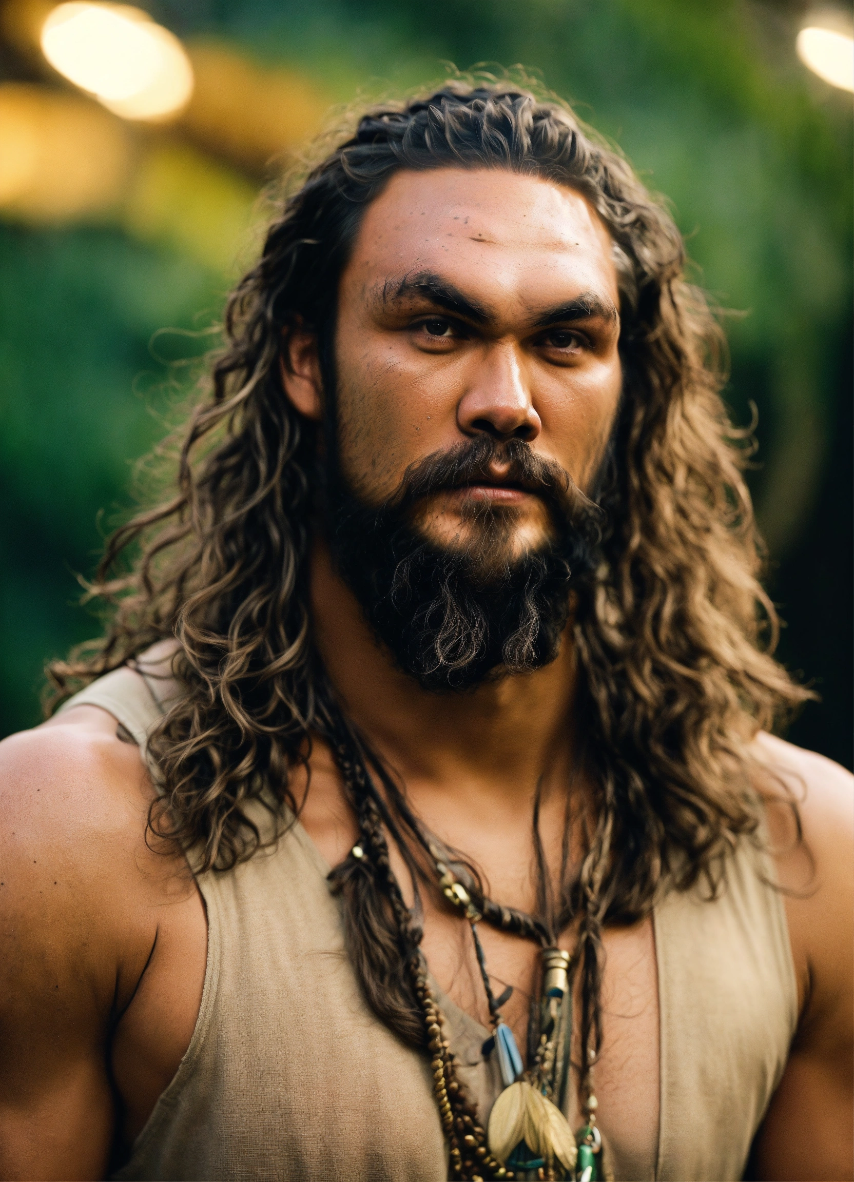 Lexica - A man looks like Jason Momoa. Also looks like a vegan hippie