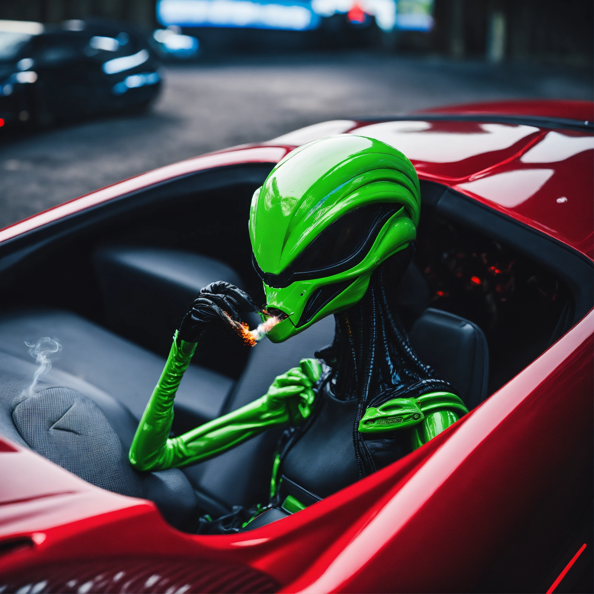 Lexica - Alien smokin blunt inside ferarri 4k