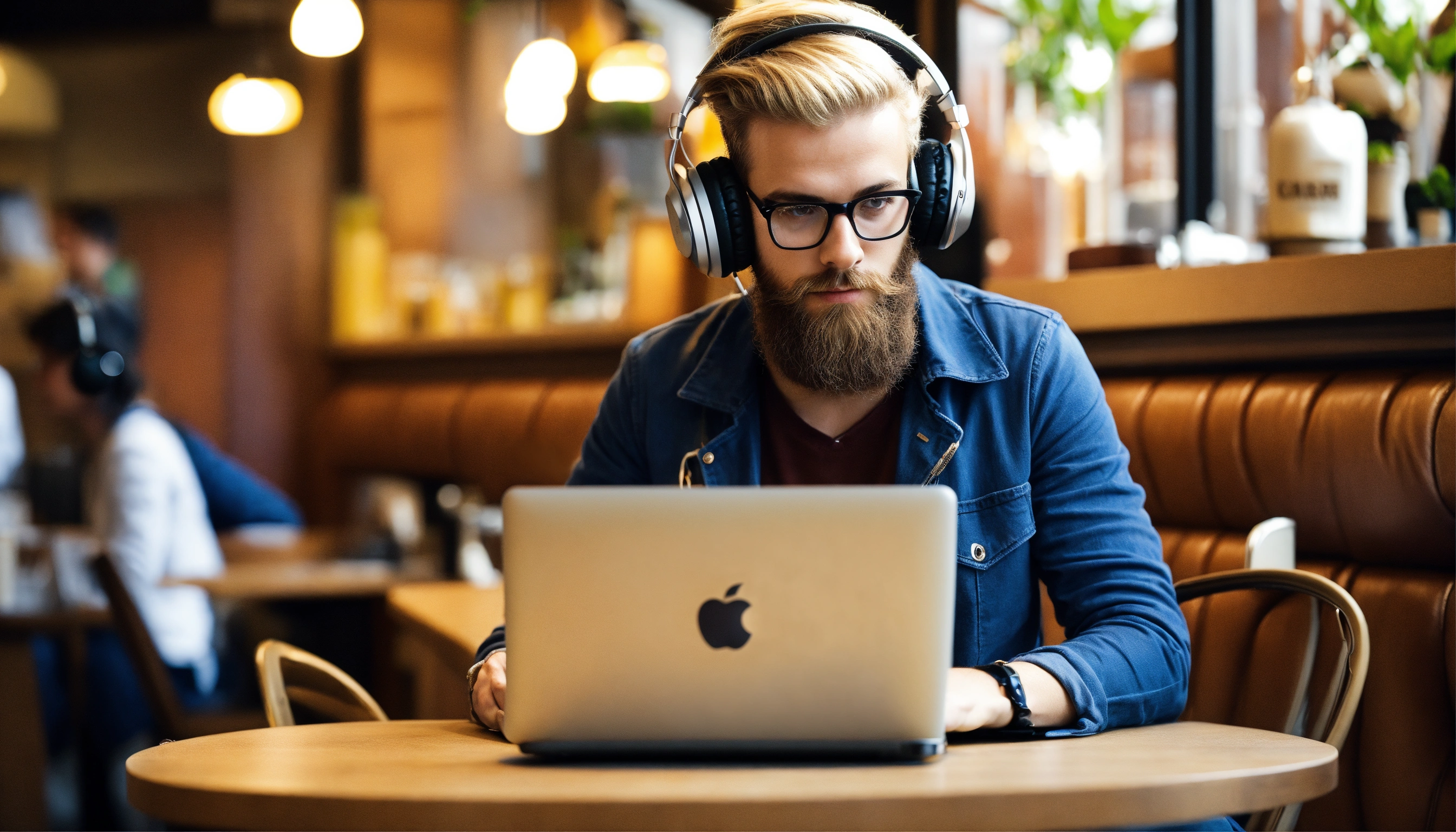 Lexica - Hipster, working in cafe, blond, on macbook, designer, headphones