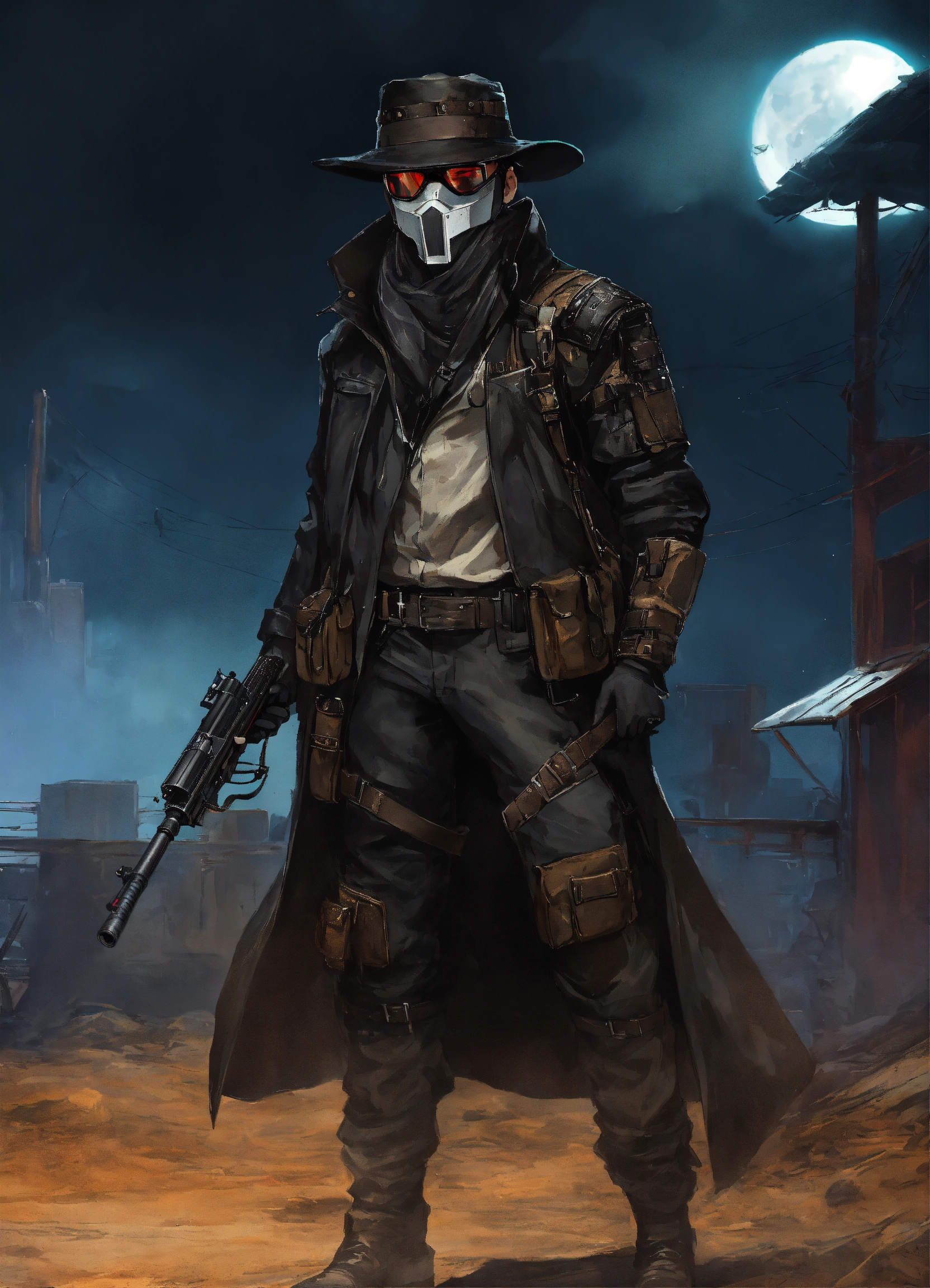 Lexica - In a post-apocalyptic wasteland, a white assassin in an black ...