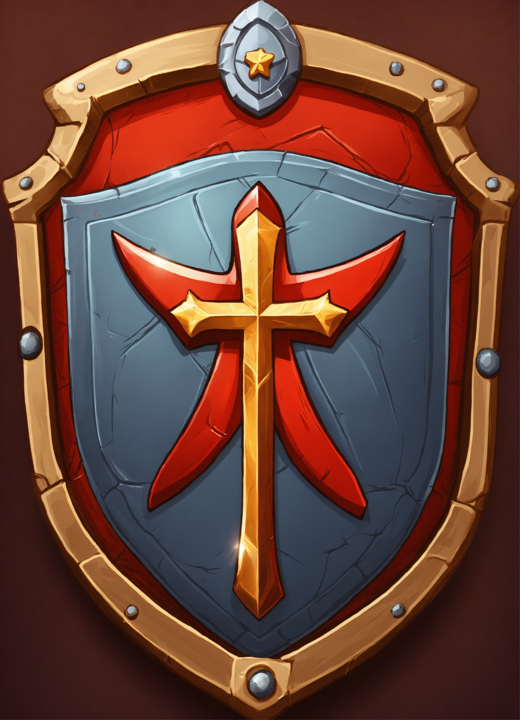 Lexica - Battle shield game icon, bible style, 2d cartoon, red accent