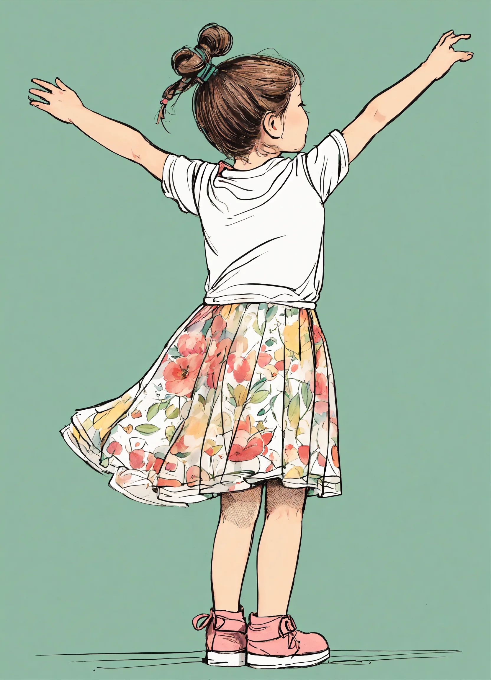 Lexica - A cute, happy LITTLE GIRL drawn from the BACK. Looking to the ...