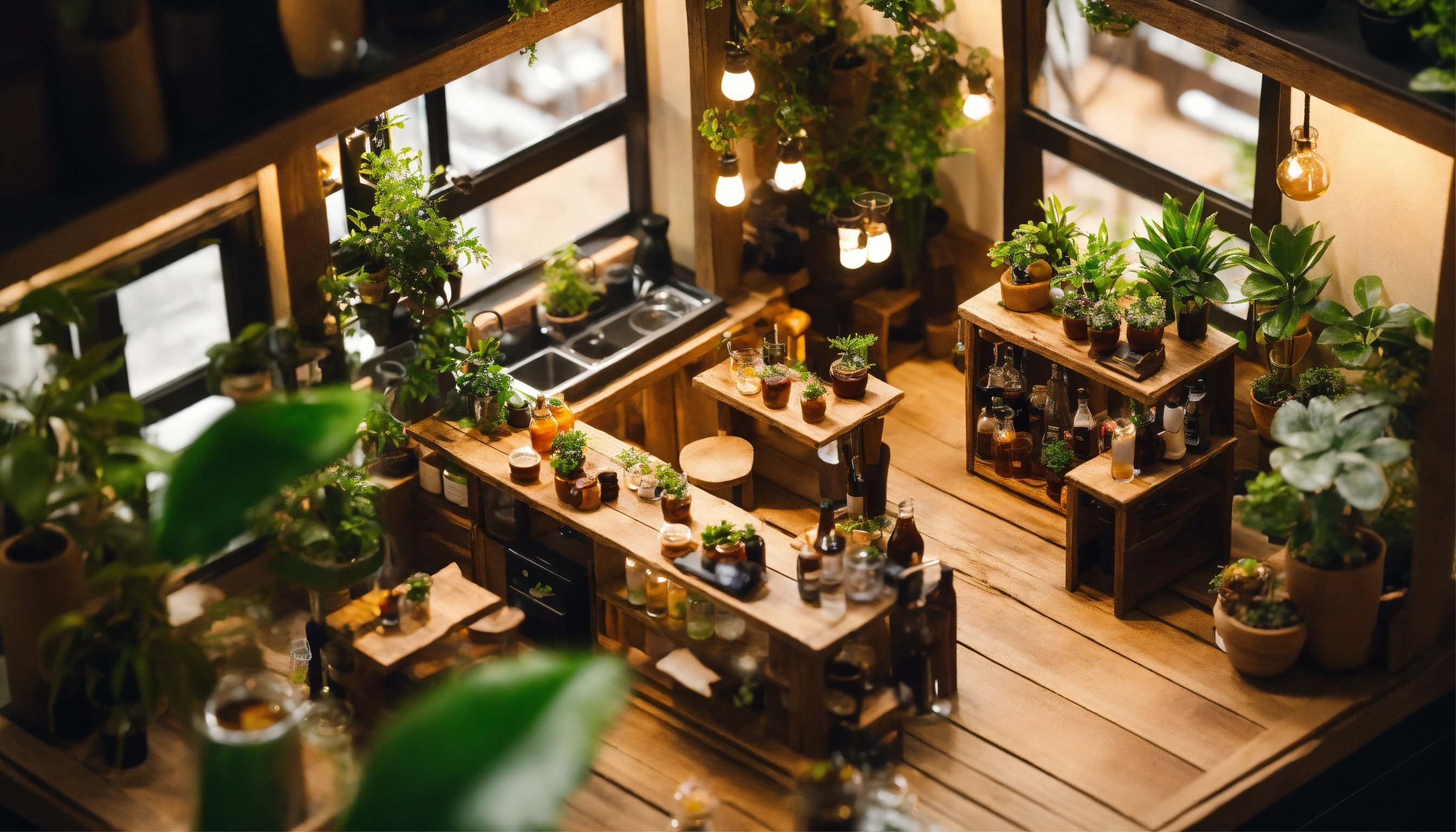 Lexica - A top-down view of a mini diorama of a cafe, lots of indoor ...