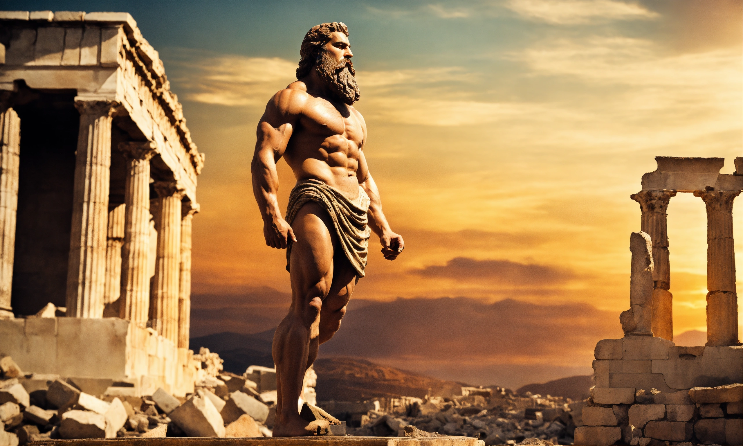 Lexica - Greek statue strong man standing with aggressive beard ...