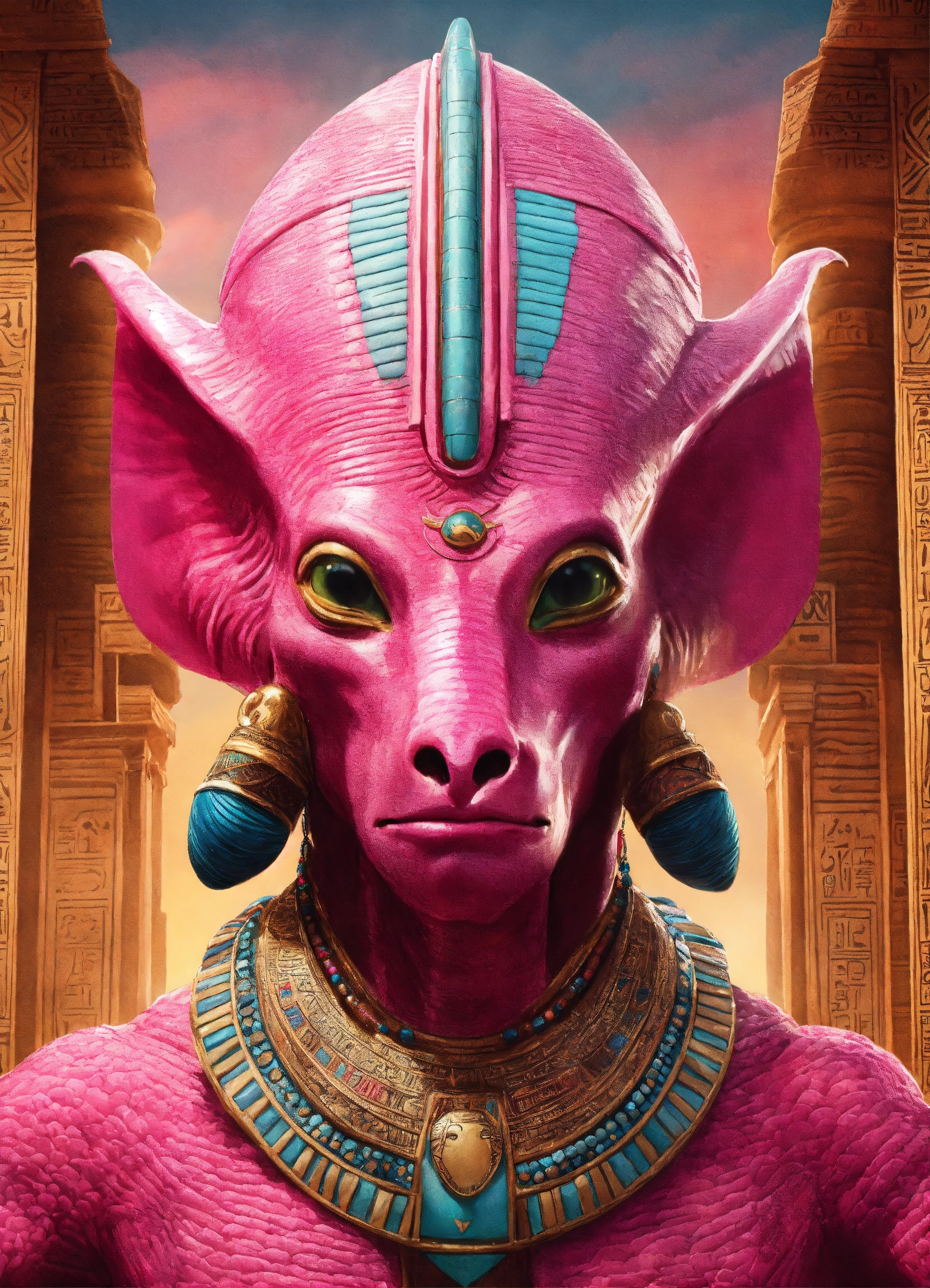 Lexica - Portrait a pink alien monster dressed like a ancient egypt god ...