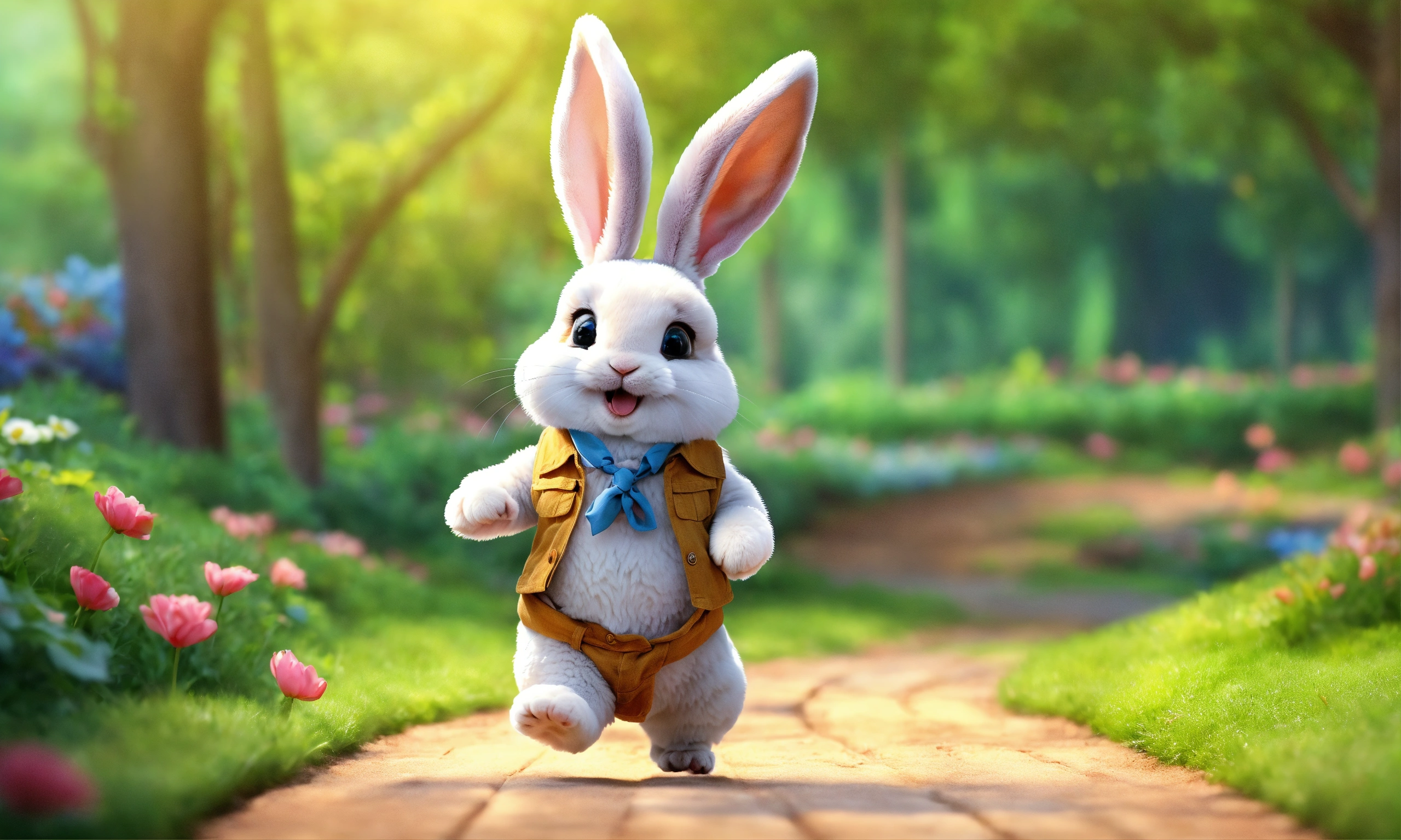 Lexica - Cartoon cute rabbit walking on 2 legs