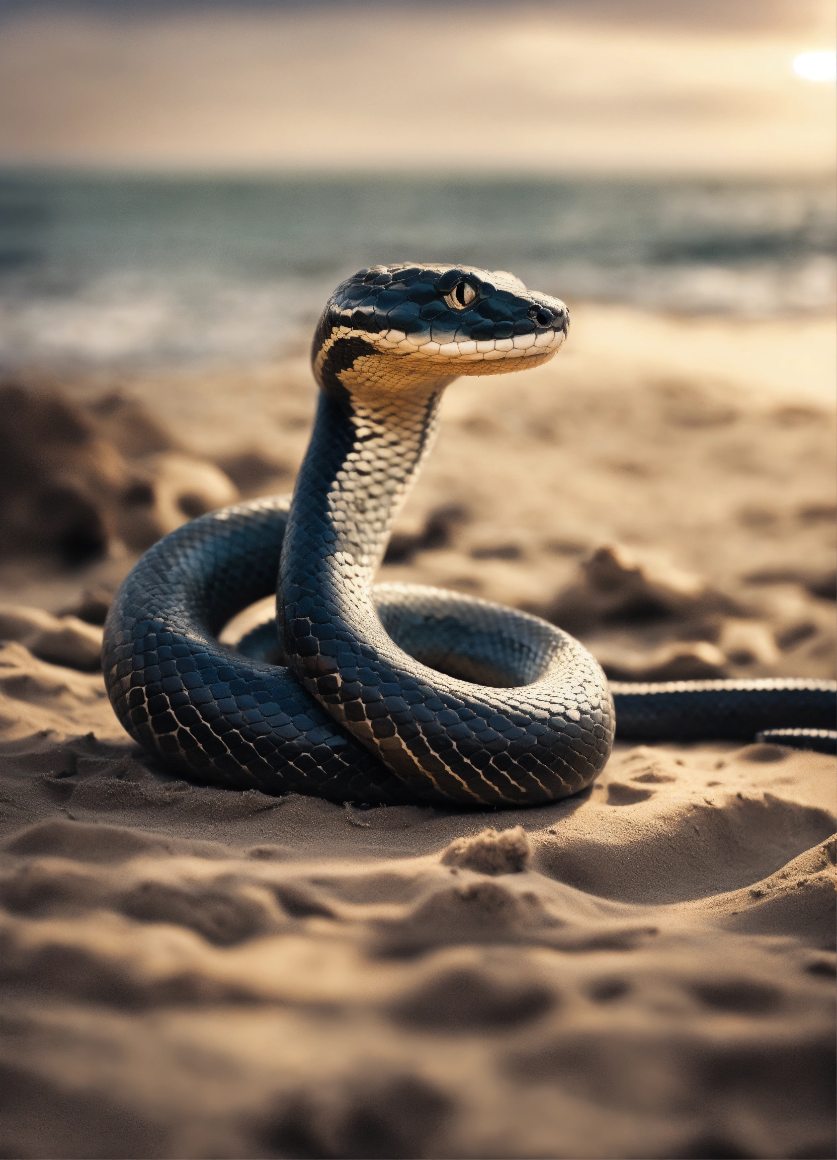 Lexica - Sly snake doing yoga at the beach, Charcoal sketch, 8k, mysterious