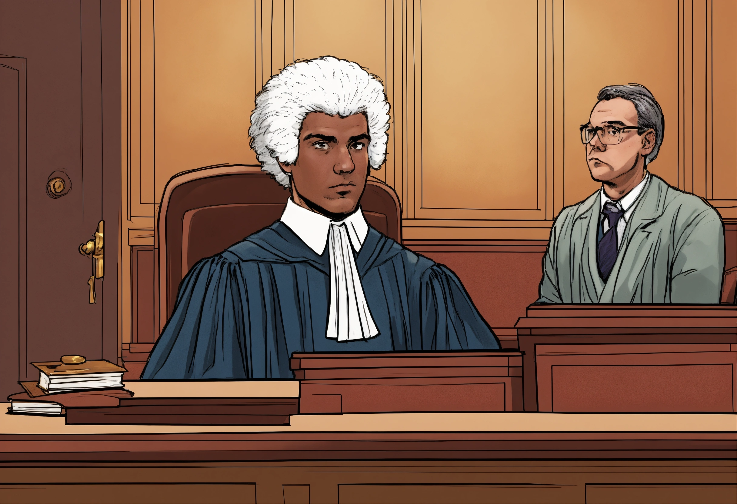 Lexica - Comic drawing of a person in court on trial, judge with a ...