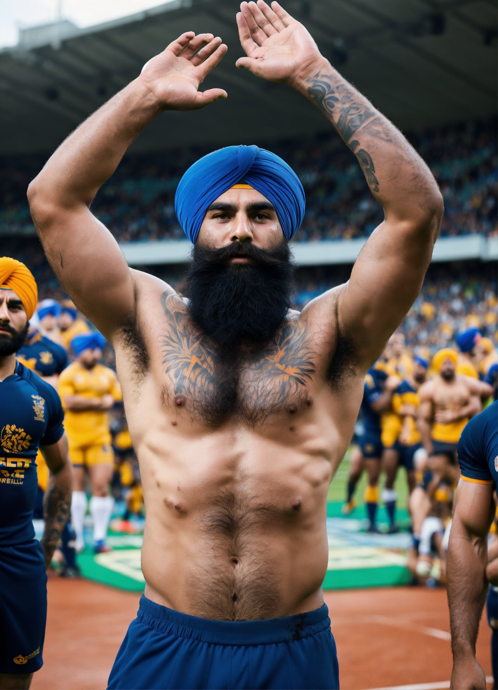 Lexica - A group photo of Sikh, rugby players,shirtless,sweating ...