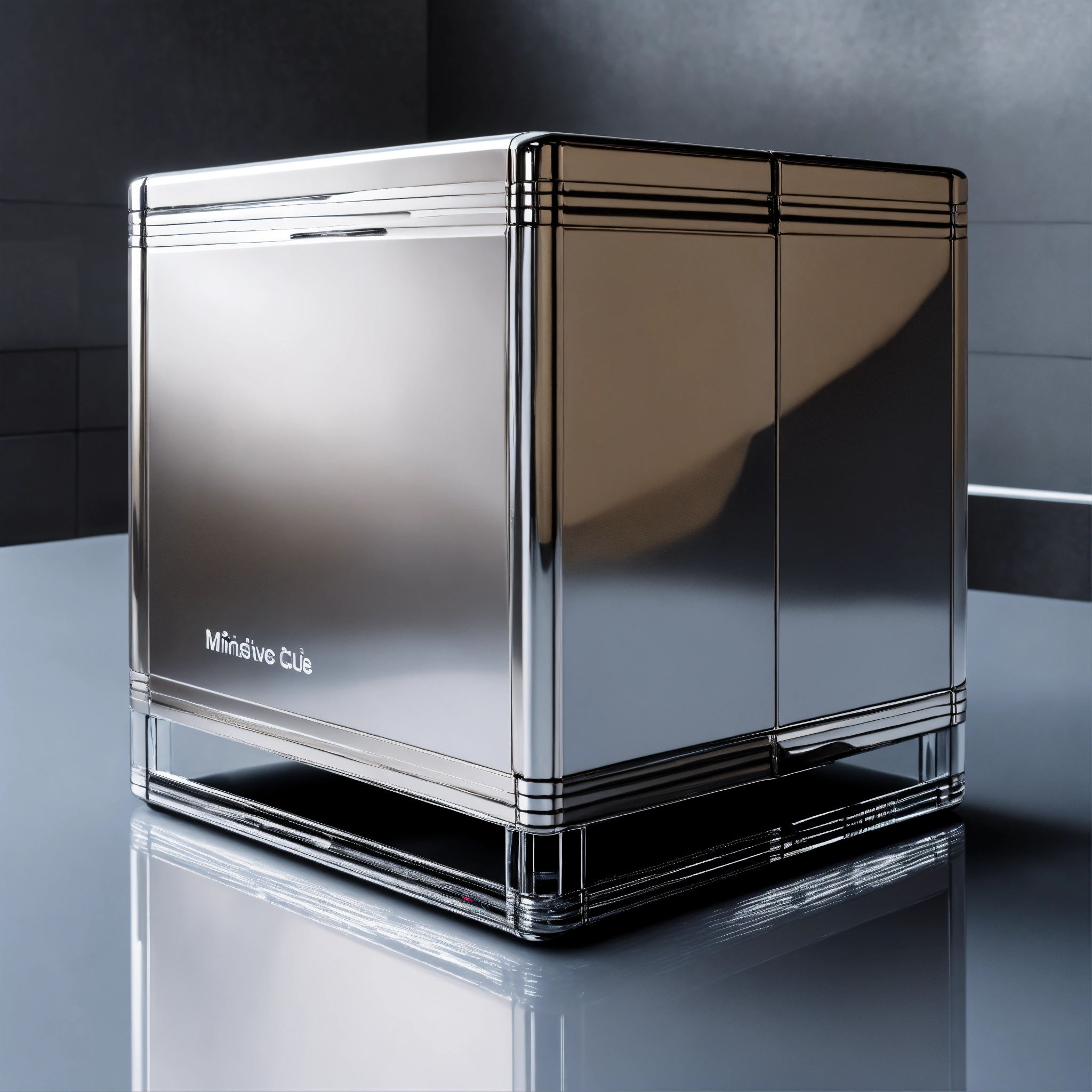 Lexica - Create a minimalistic reflective tech cube in metallic silver.
