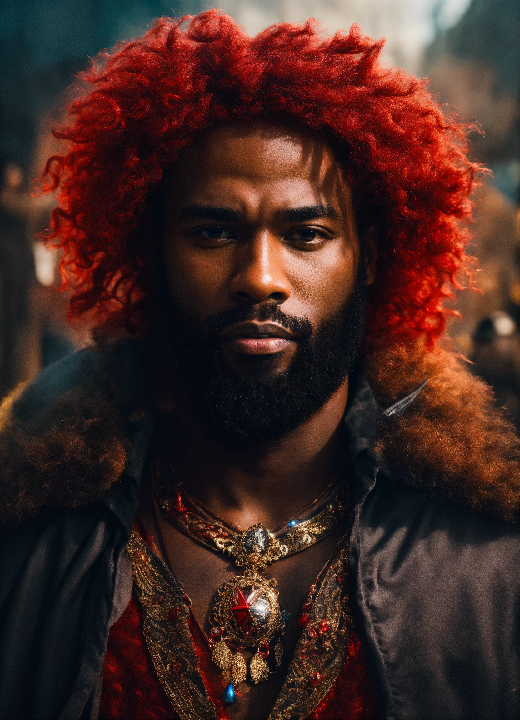 Lexica - Black man royalty red hair red beard fantasy 4k