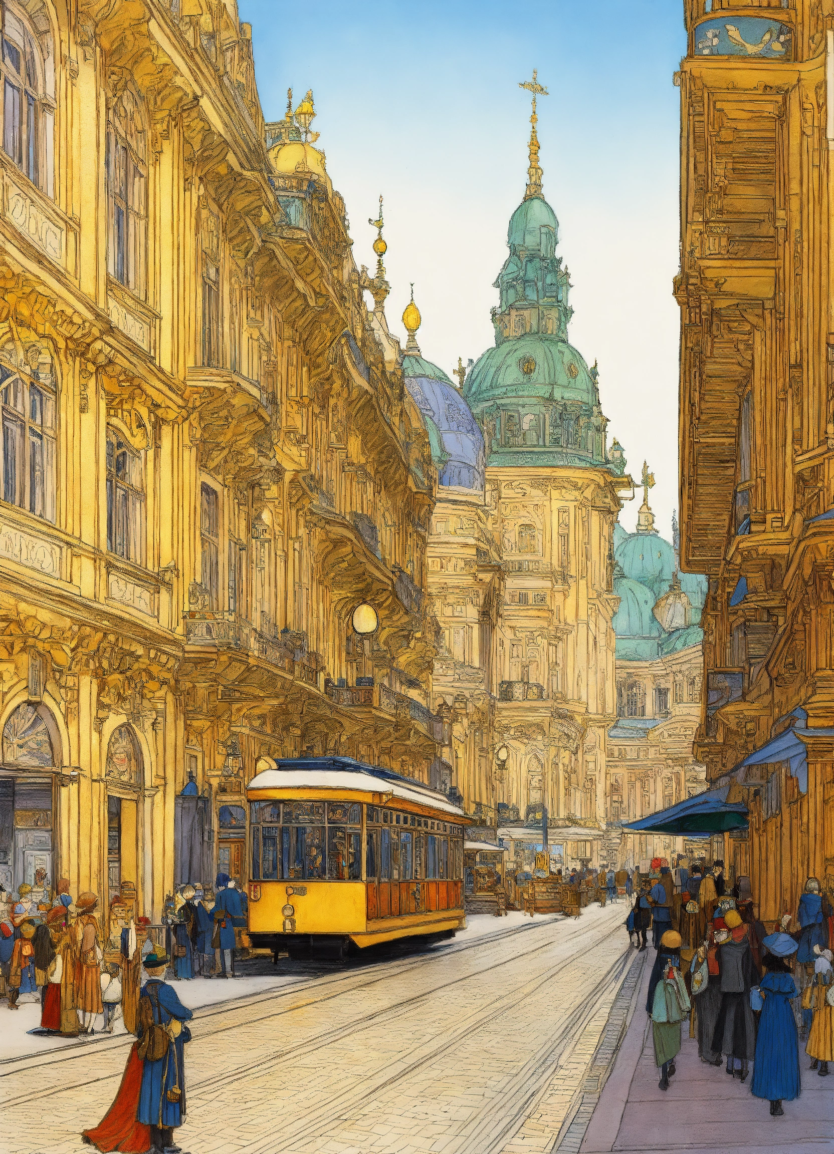 Lexica - Drawing the splendors of Vienna (Austria). Line drawing, clean ...