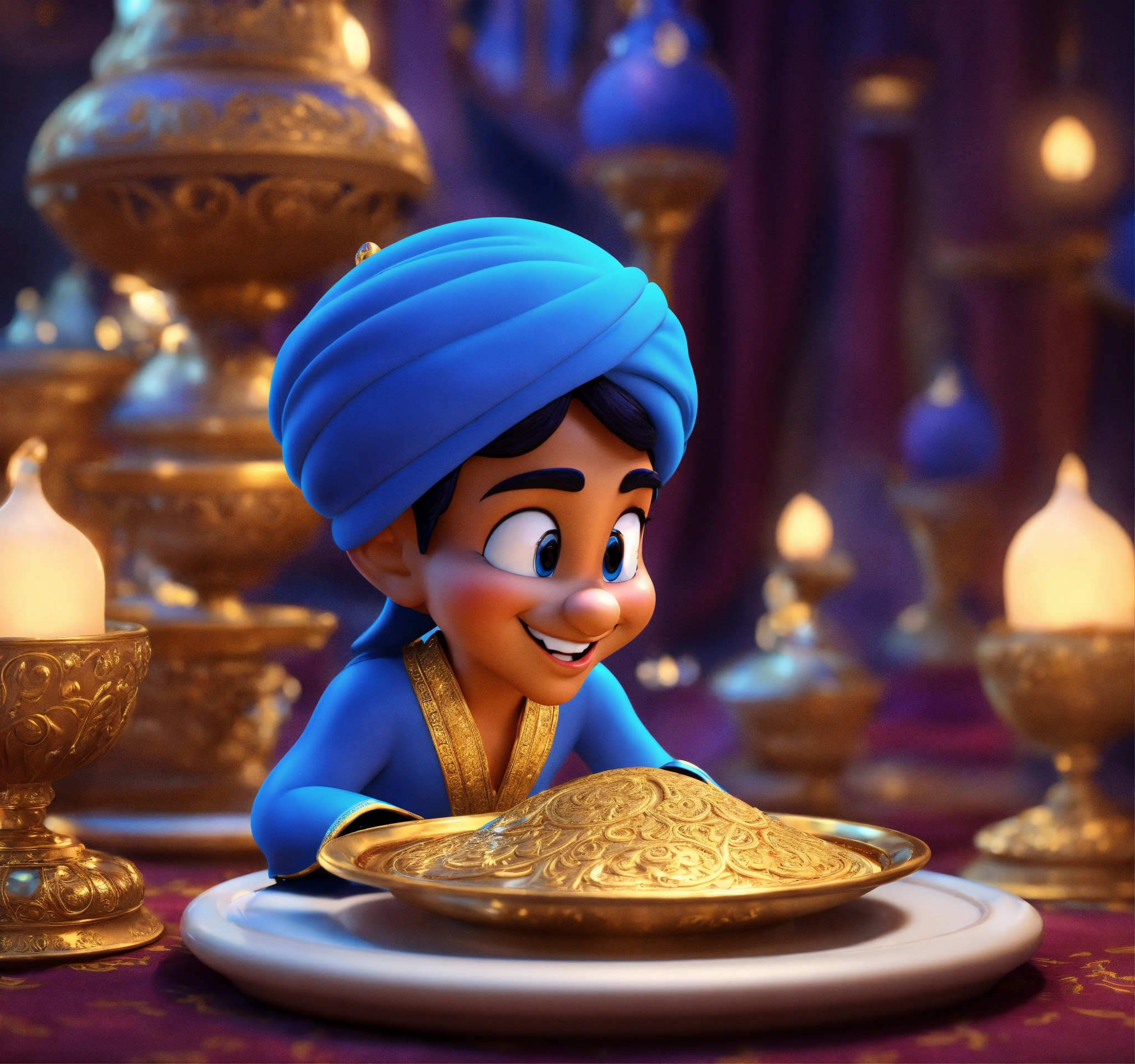 Lexica - 3d cartoon blue disney aladdin genie, top part of body ...