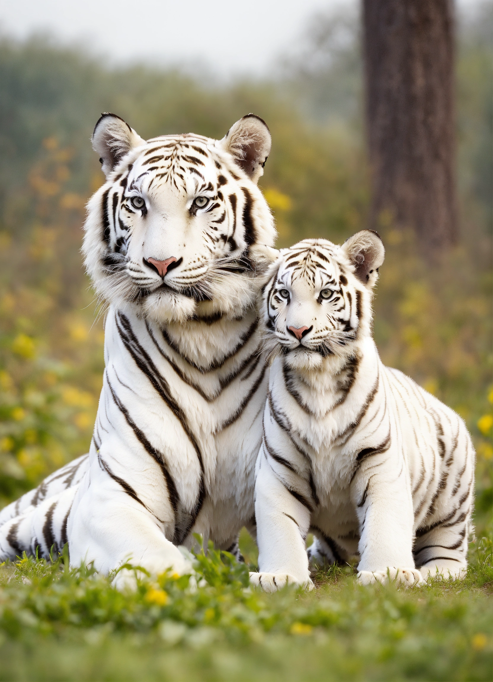 Lexica - A White Bengal Tiger with his young, the two very tender and ...