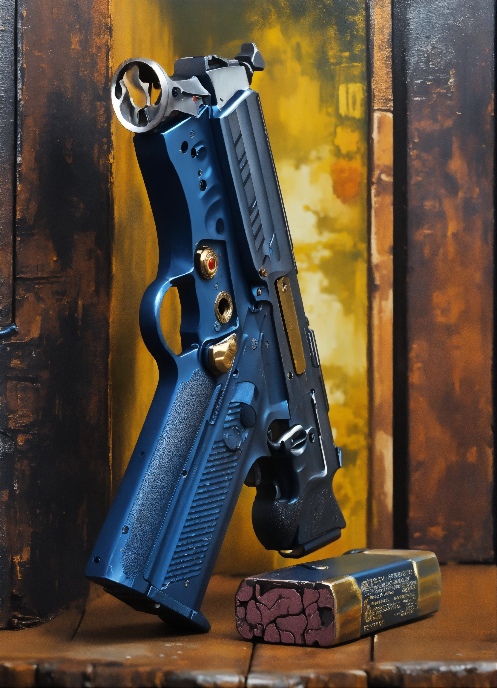 Lexica - Cyberpunk handgun 45 8 round magazine, Metalic gun blue gritty ...