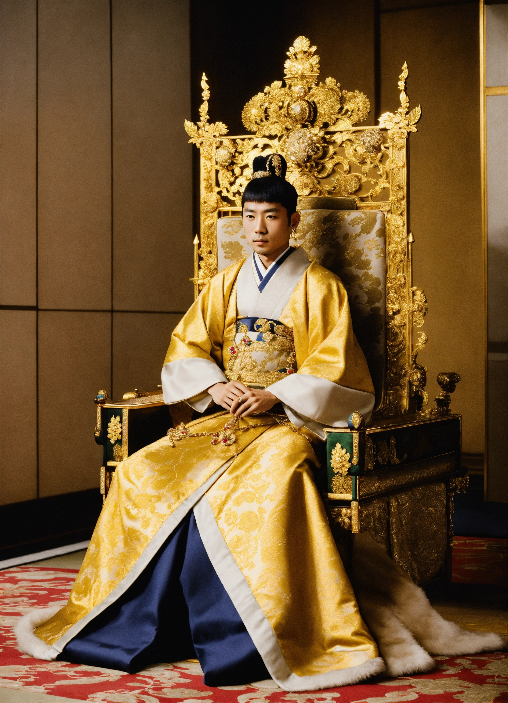 Lexica - Young japanese prince sitting on a royal chair, in a royal ...