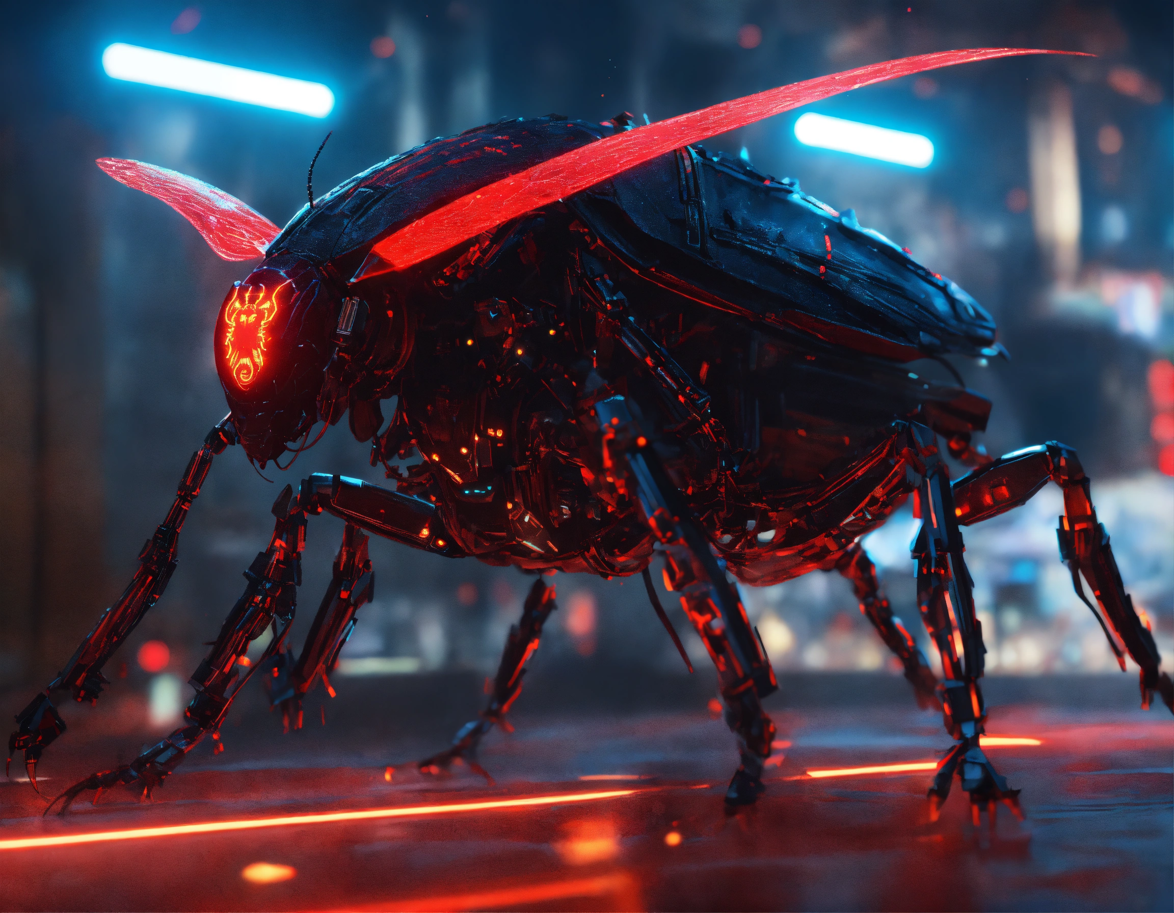 Lexica - Zoom out scene of 4 leg black cockroach faced humanoid with ...