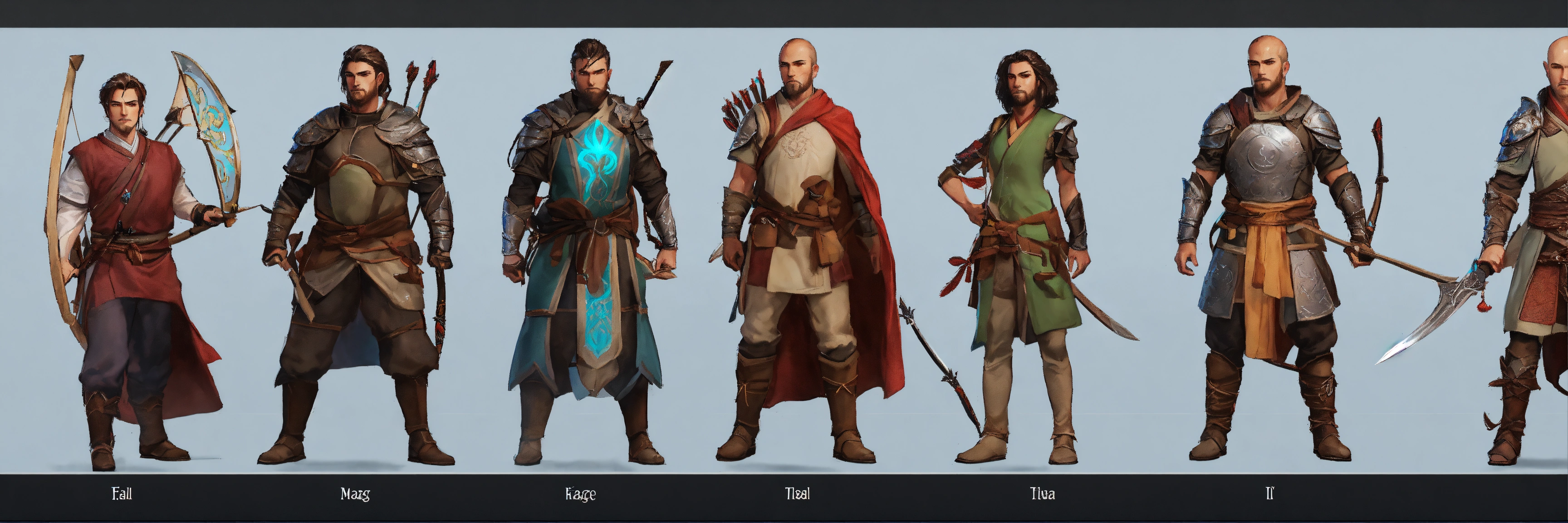 Lexica - 4 realistic full body male figures (mage, cleric warrior ...