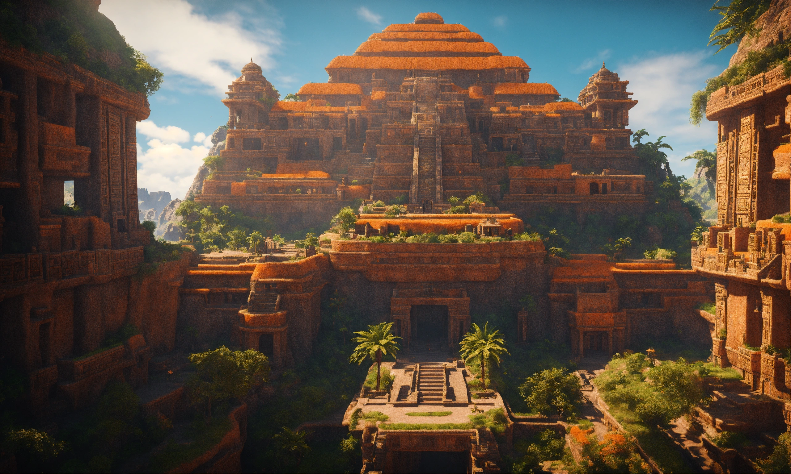 Lexica - Full image of a massive Aztec sci fi palace with an orange ...