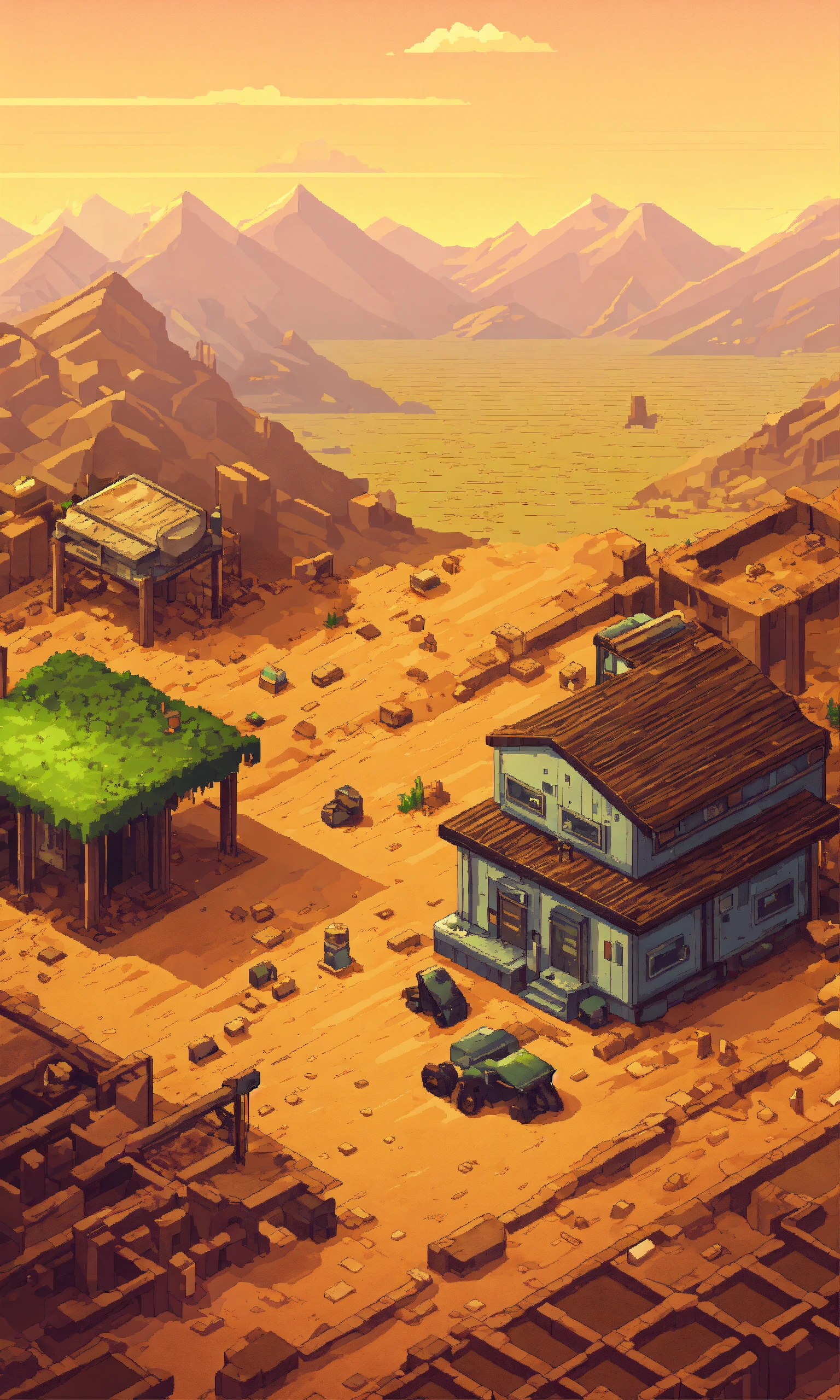 Lexica - 2d isometric Post apocalyptic empty plain landscape background ...