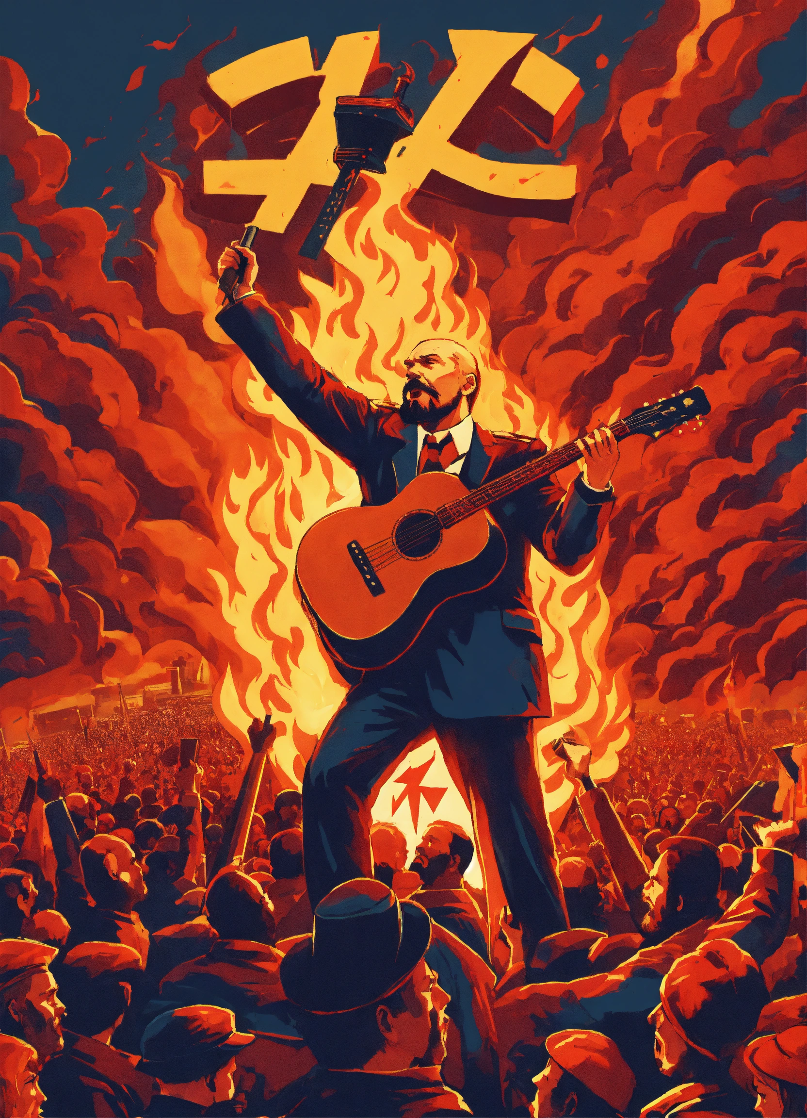 Lexica - Illustration A Lenin-esque figure, surrounded by a fervent ...