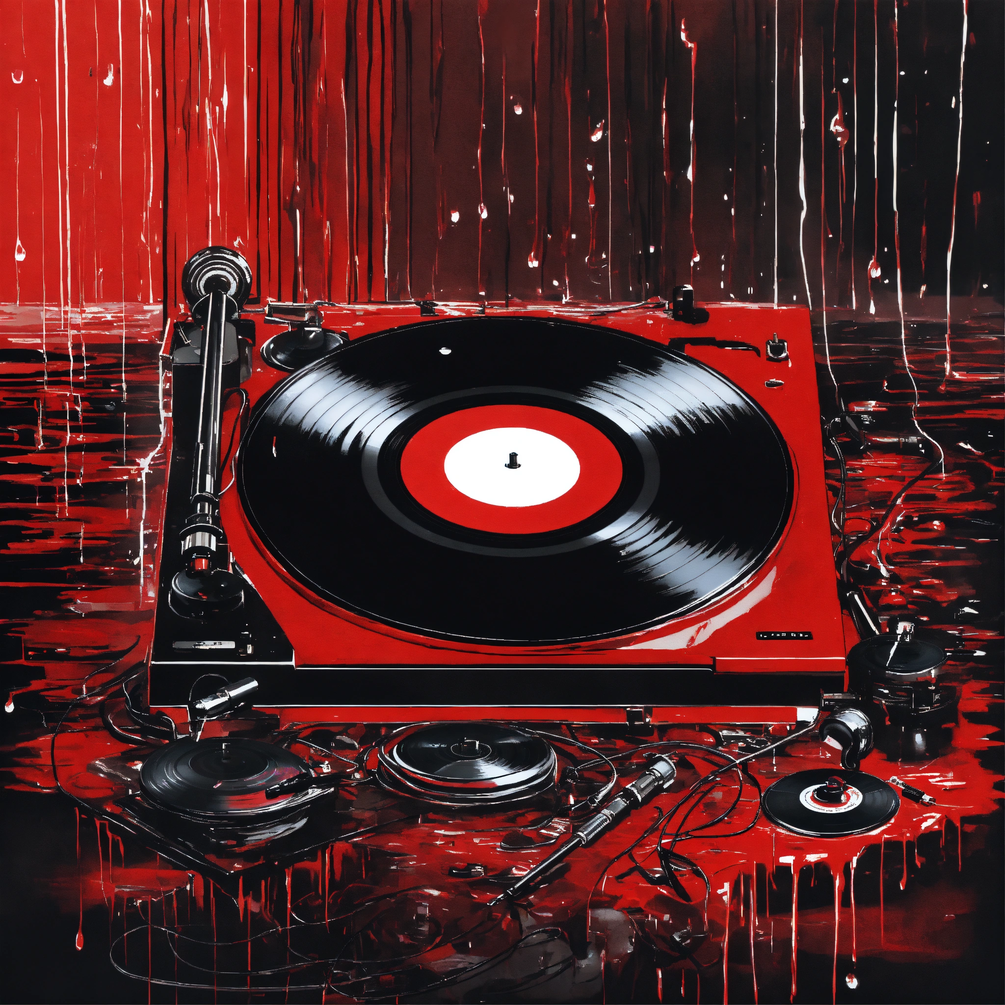 Lexica - Vinyl rain nostalgic painting techno music black and red tone