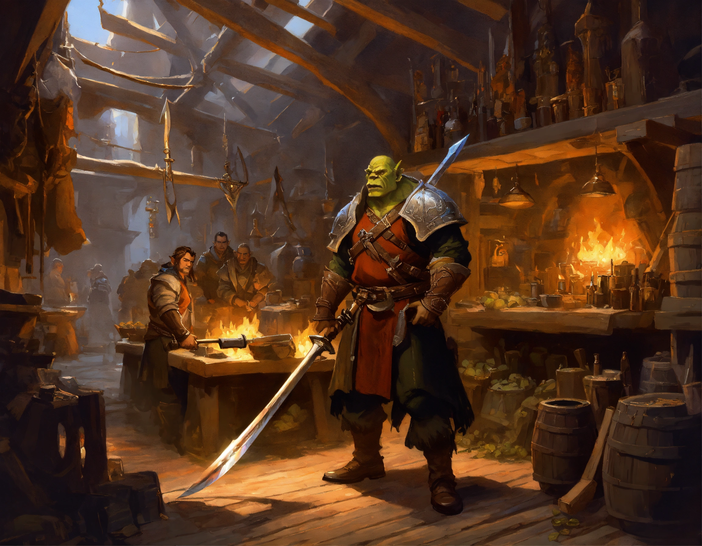 Lexica - A painting of a orc with a sword in a blacksmith shop, concept ...