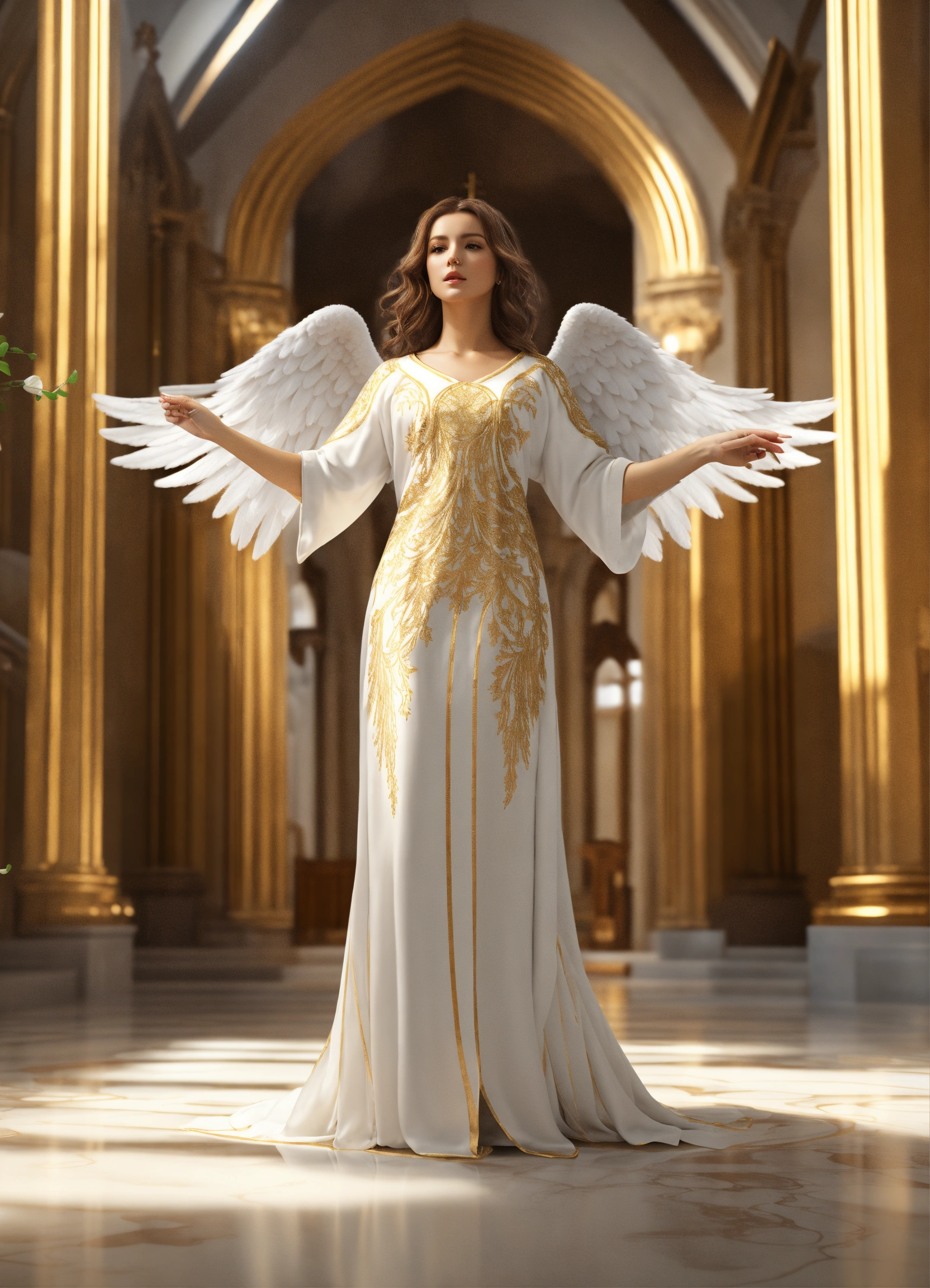 Lexica - Ultra realistic full body angel beautiful white and gold robe ...