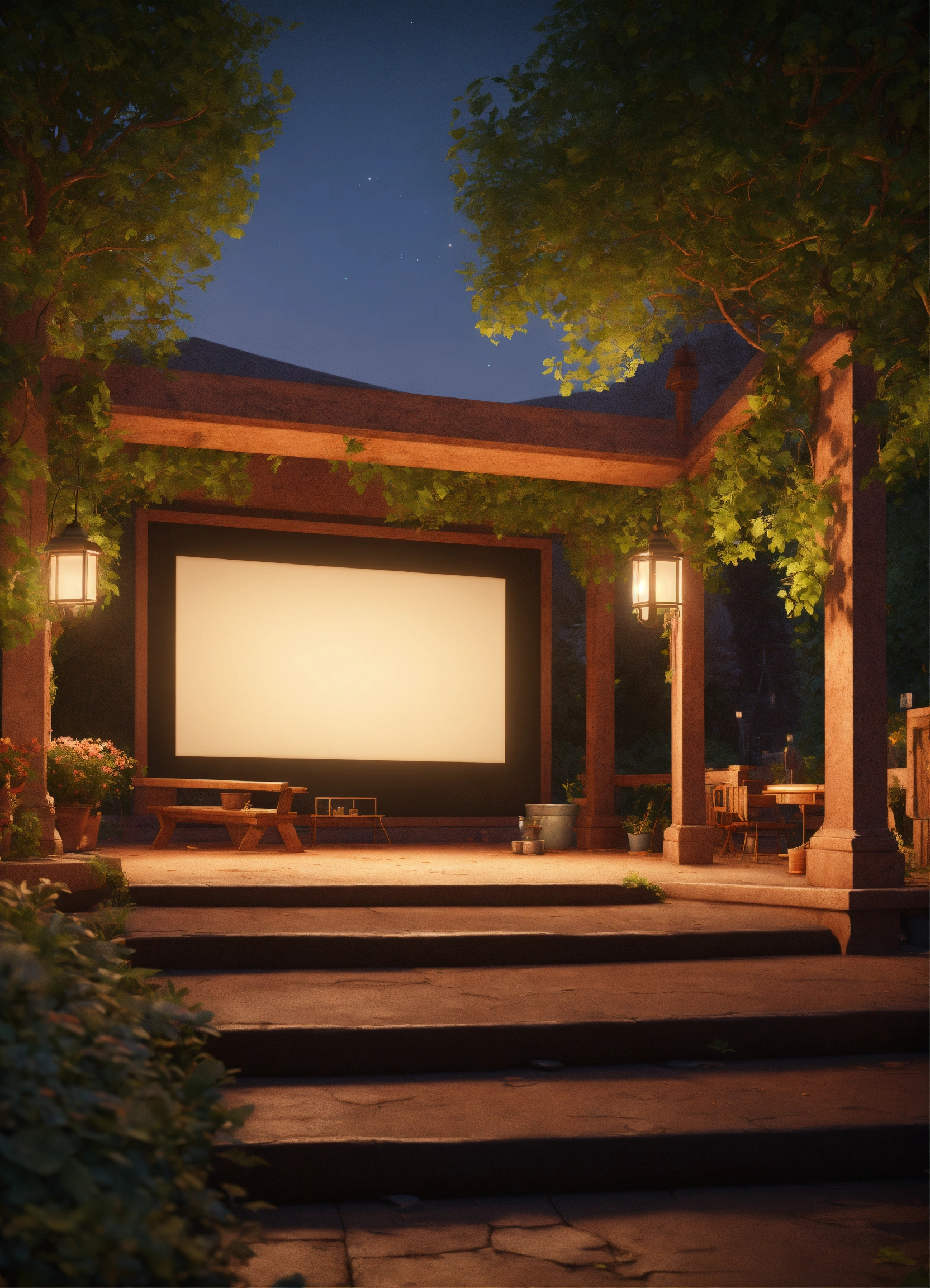 Lexica - Empty outdoor theater, Unreal engine, outdoor garden lighting ...