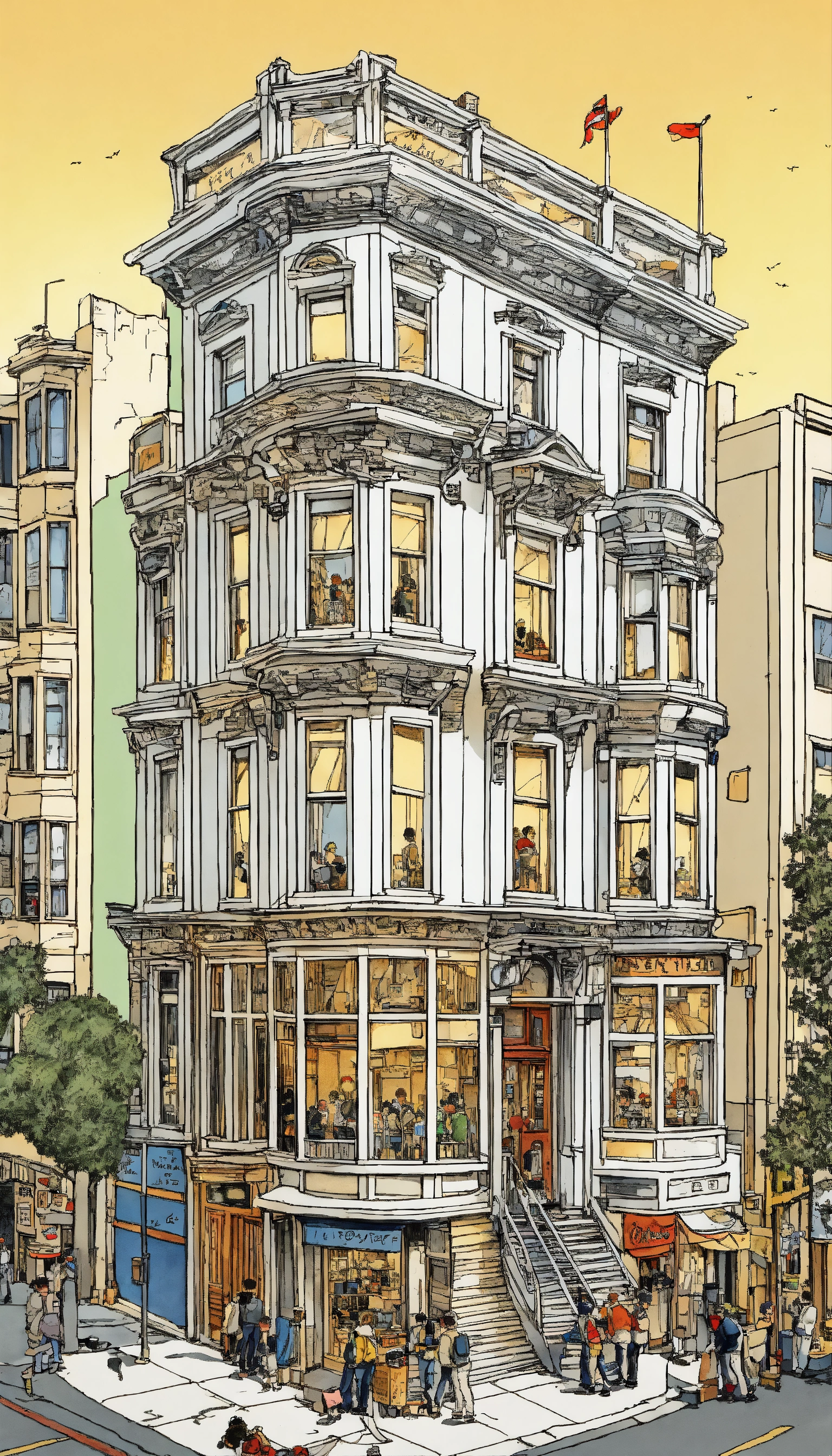 Lexica - Detailed pen and ink illustration of a building in San ...