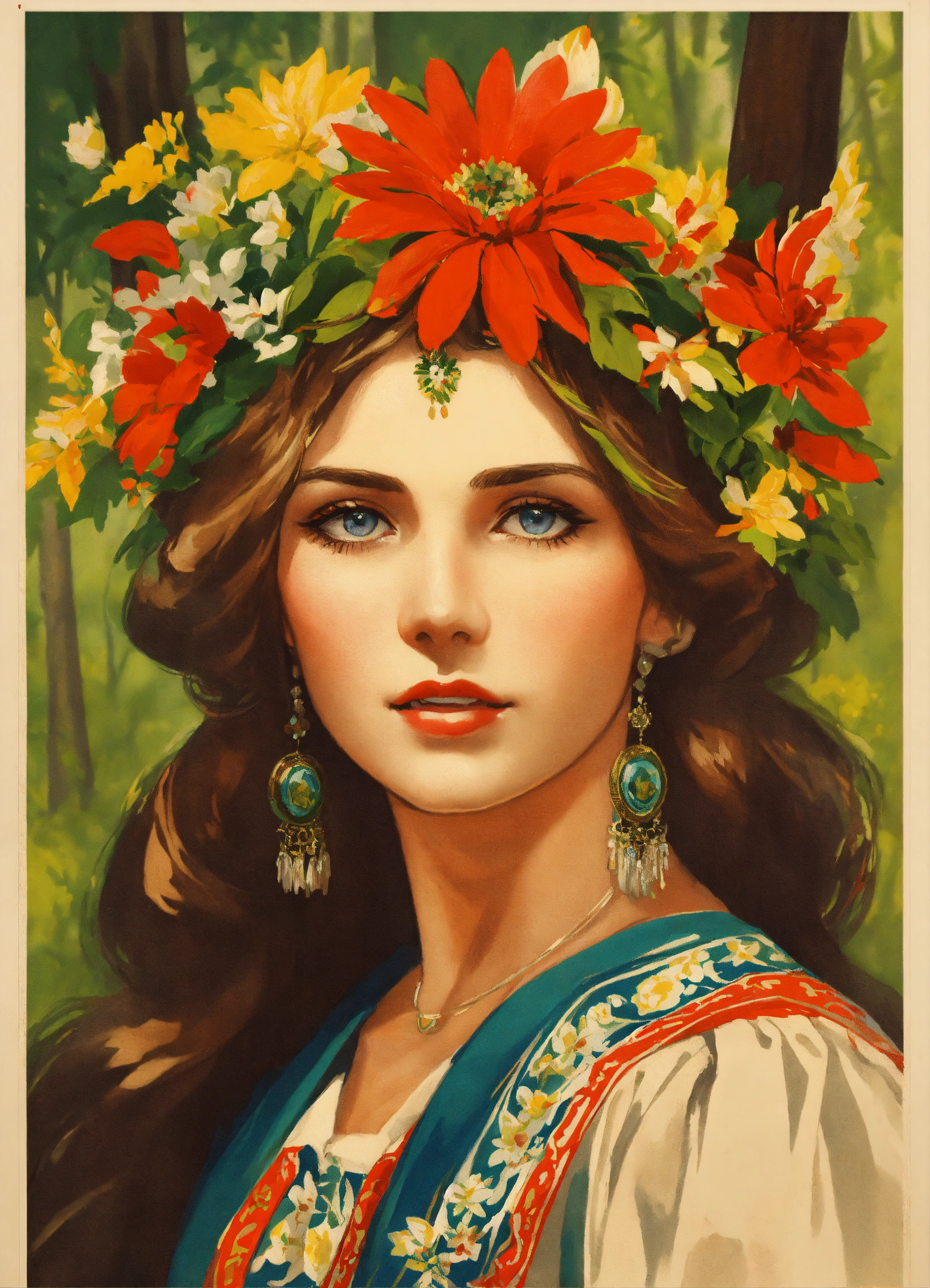 Lexica - Vintage poster of a beautiful Slavic woman’s face in ...