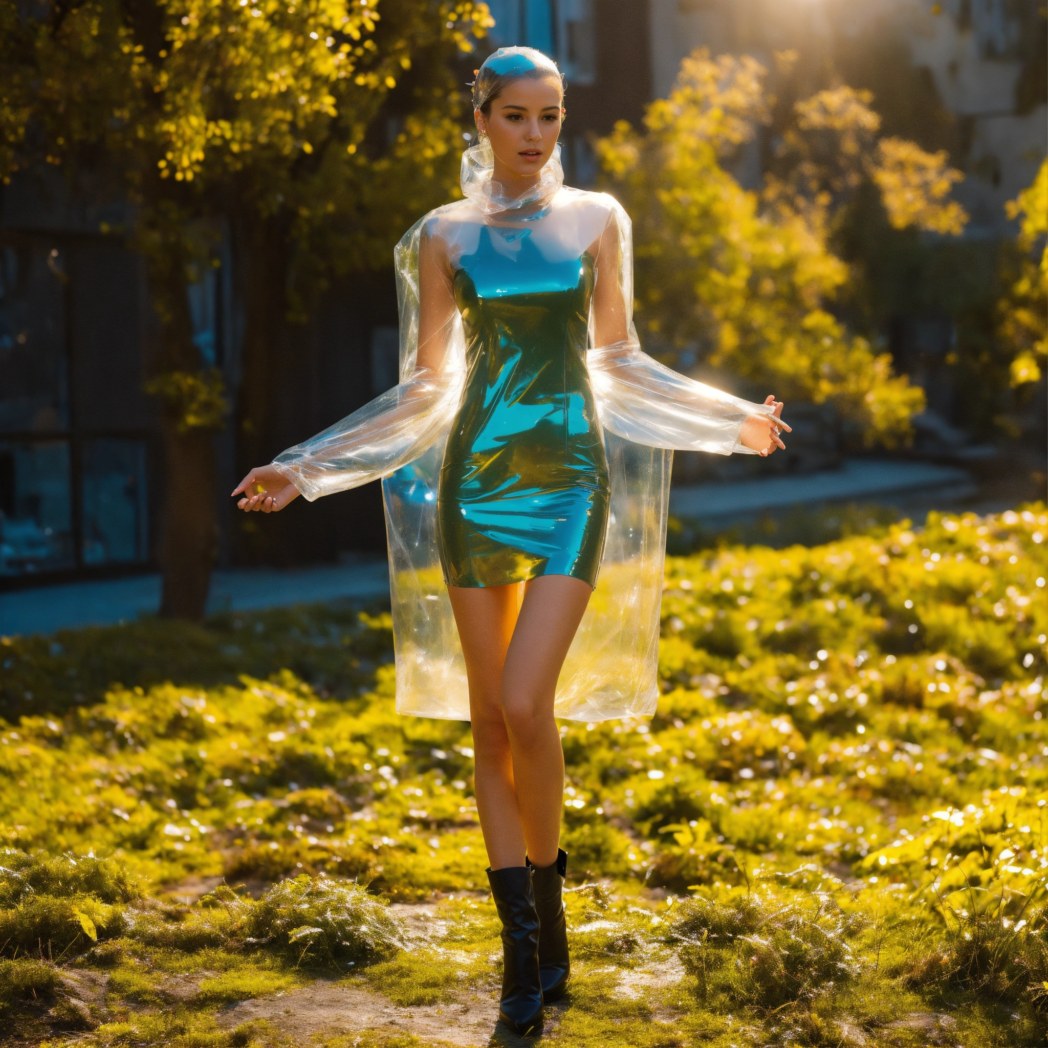 Lexica - Woman Covered in Plastic, Mini Dress Made of Smooth Clear Plastic
