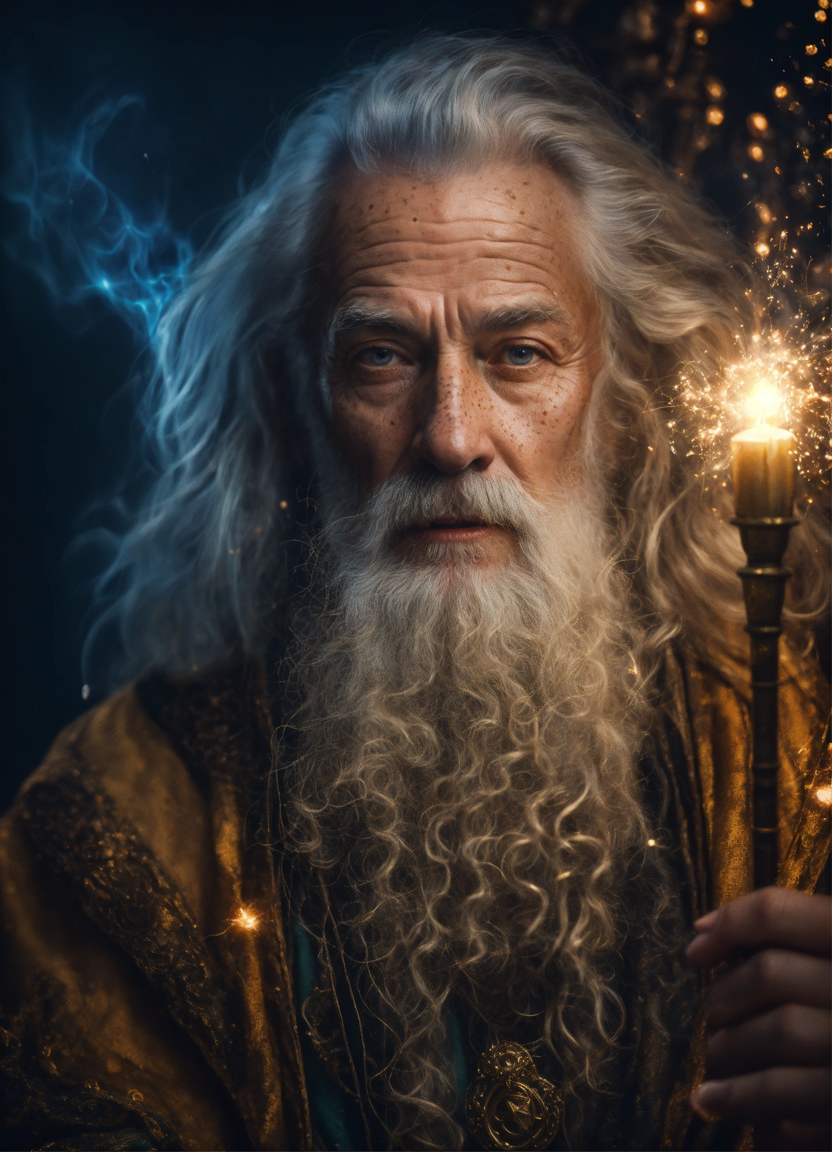 Lexica - Hyper-realistic glamour portrait of an old wizard surrounded ...