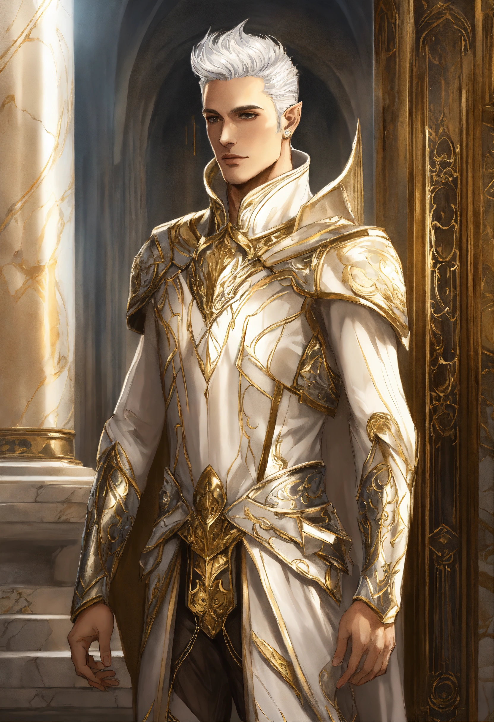 Lexica - Drawing of an elf king, royalty, sci fi, cybernetic, white and ...