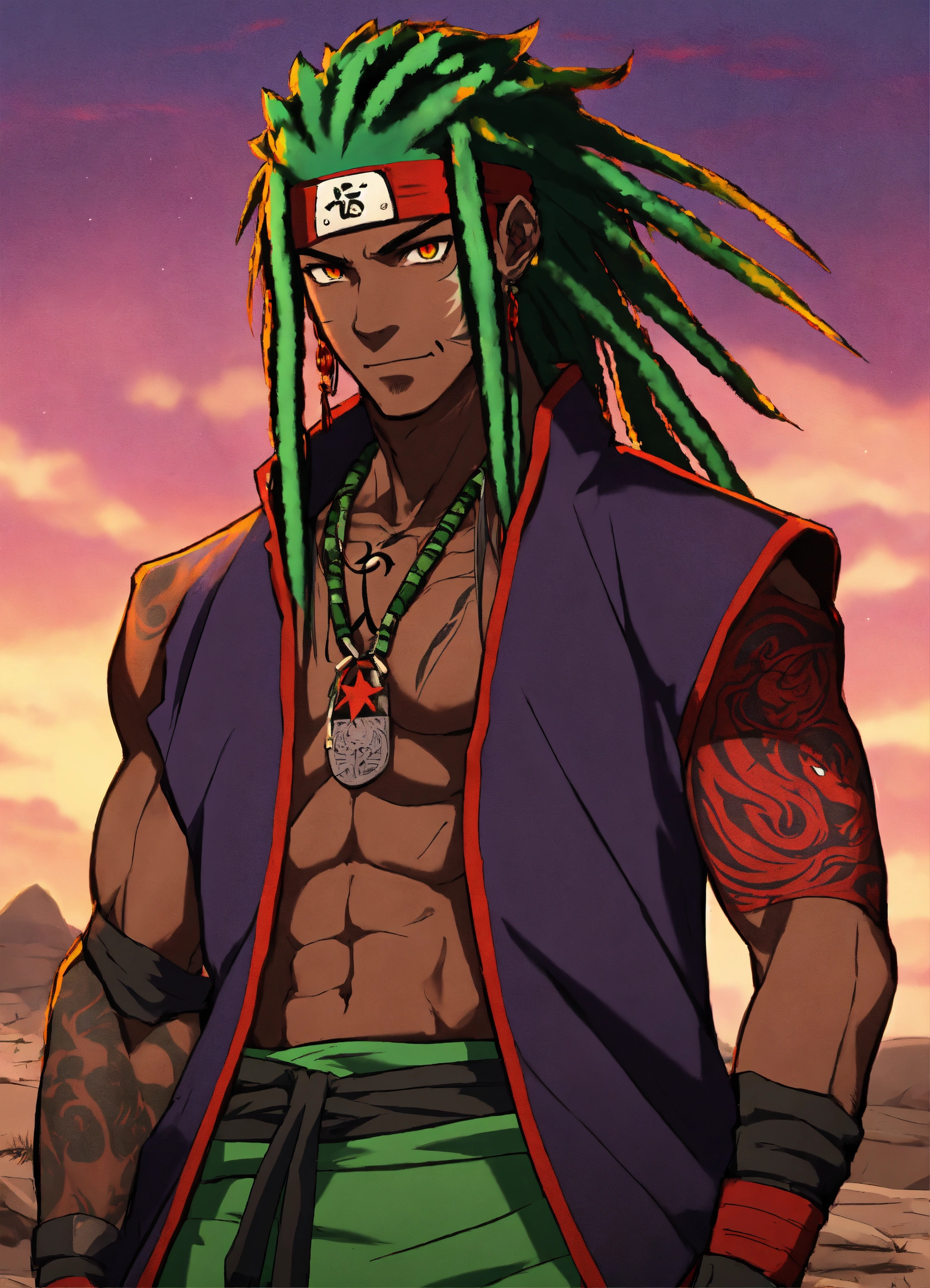 Lexica - African Naruto anime styled character, muscular physique, long ...