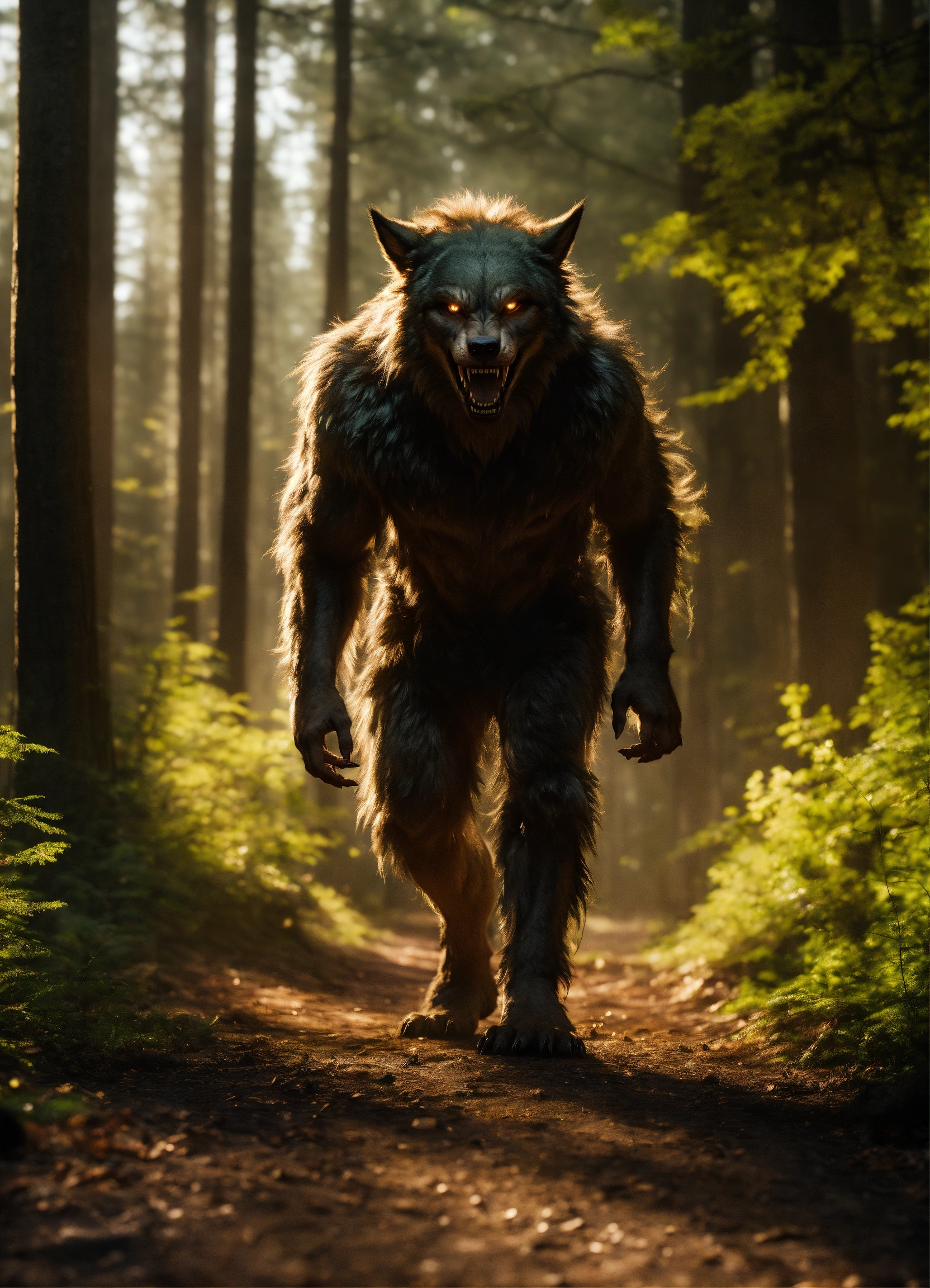 Lexica - A realistic full body werewolf stalking children in a scary ...