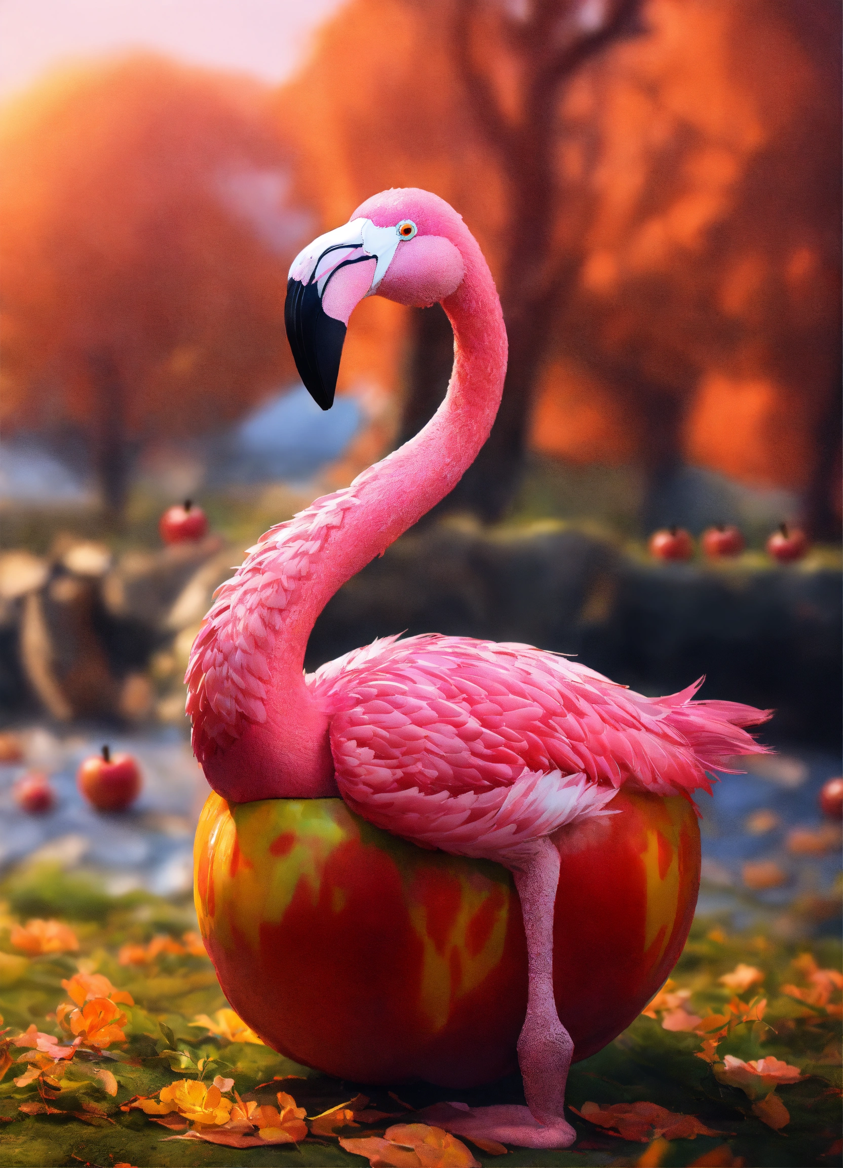 Lexica - A ‘pink flamingo in a dragon costume bobbing for apples on ...