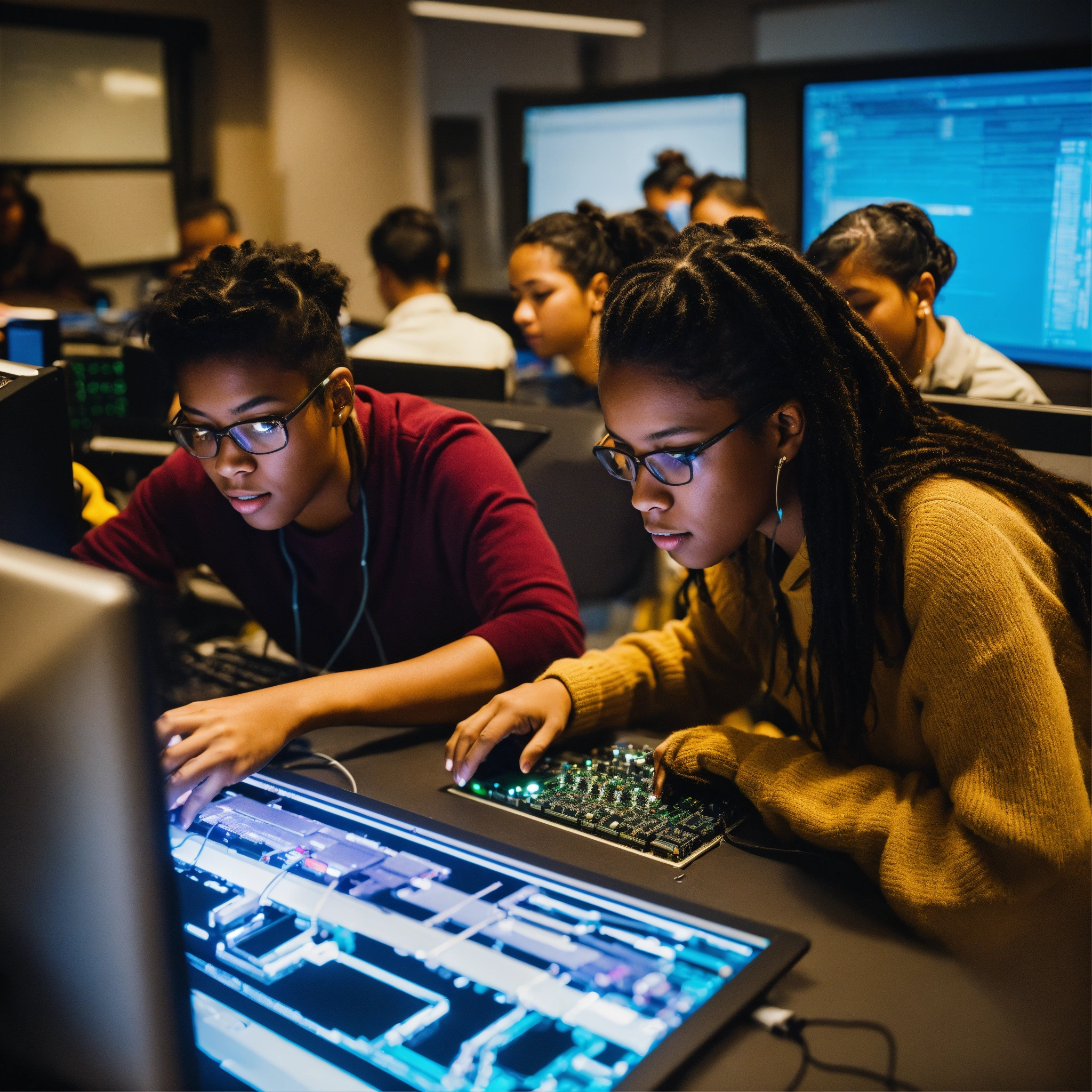 Lexica - A photo of a group of people working on a computer. The people ...